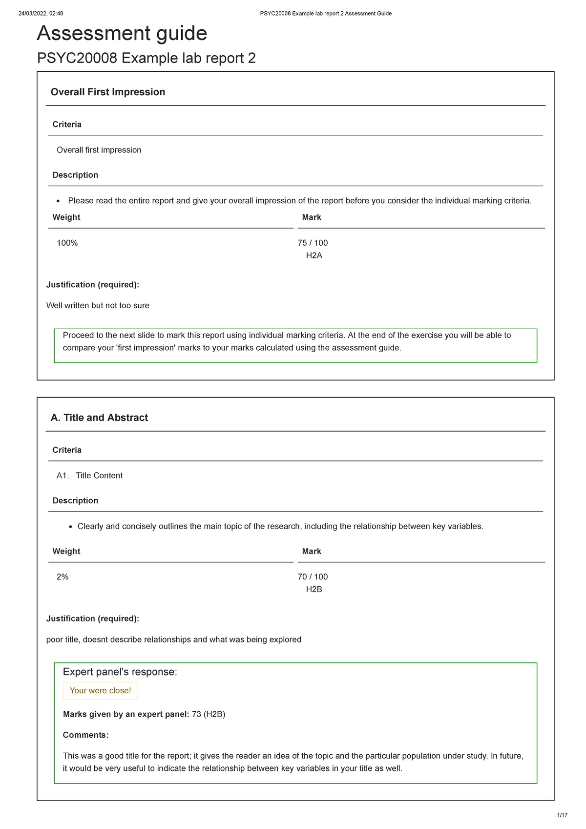 PSYC2000 8 Example lab report 2 Assessment Guide - Assessment guide PSYC20008 Example lab report ...