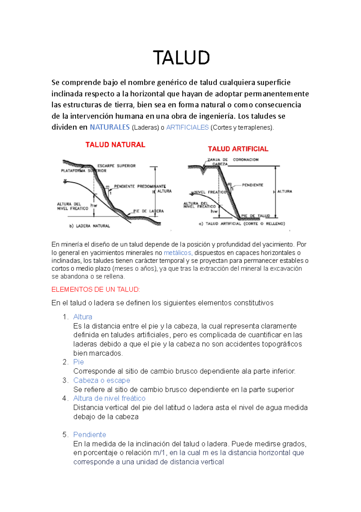 Talud Antamina 124 - espero y les ayude - TALUD Se comprende bajo el ...
