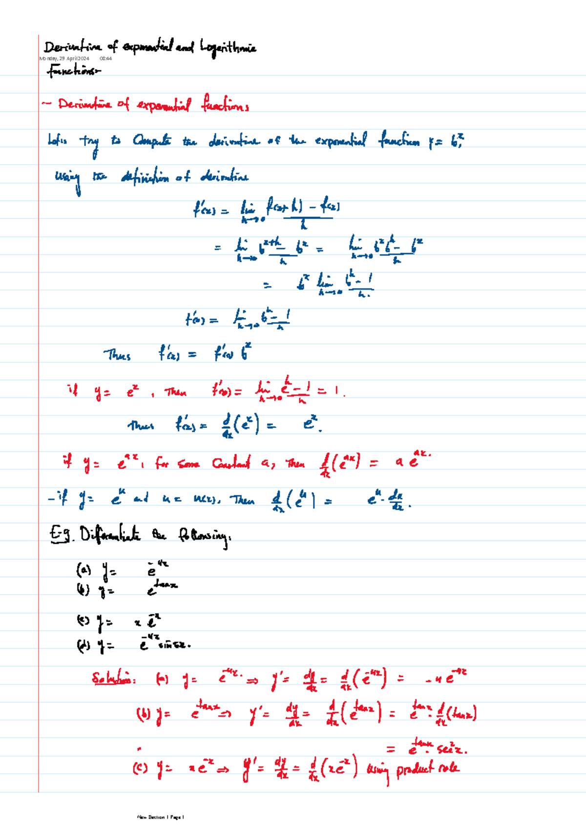 Derivatives of Exponential, Logarithmic and Implicit Differentiation ...