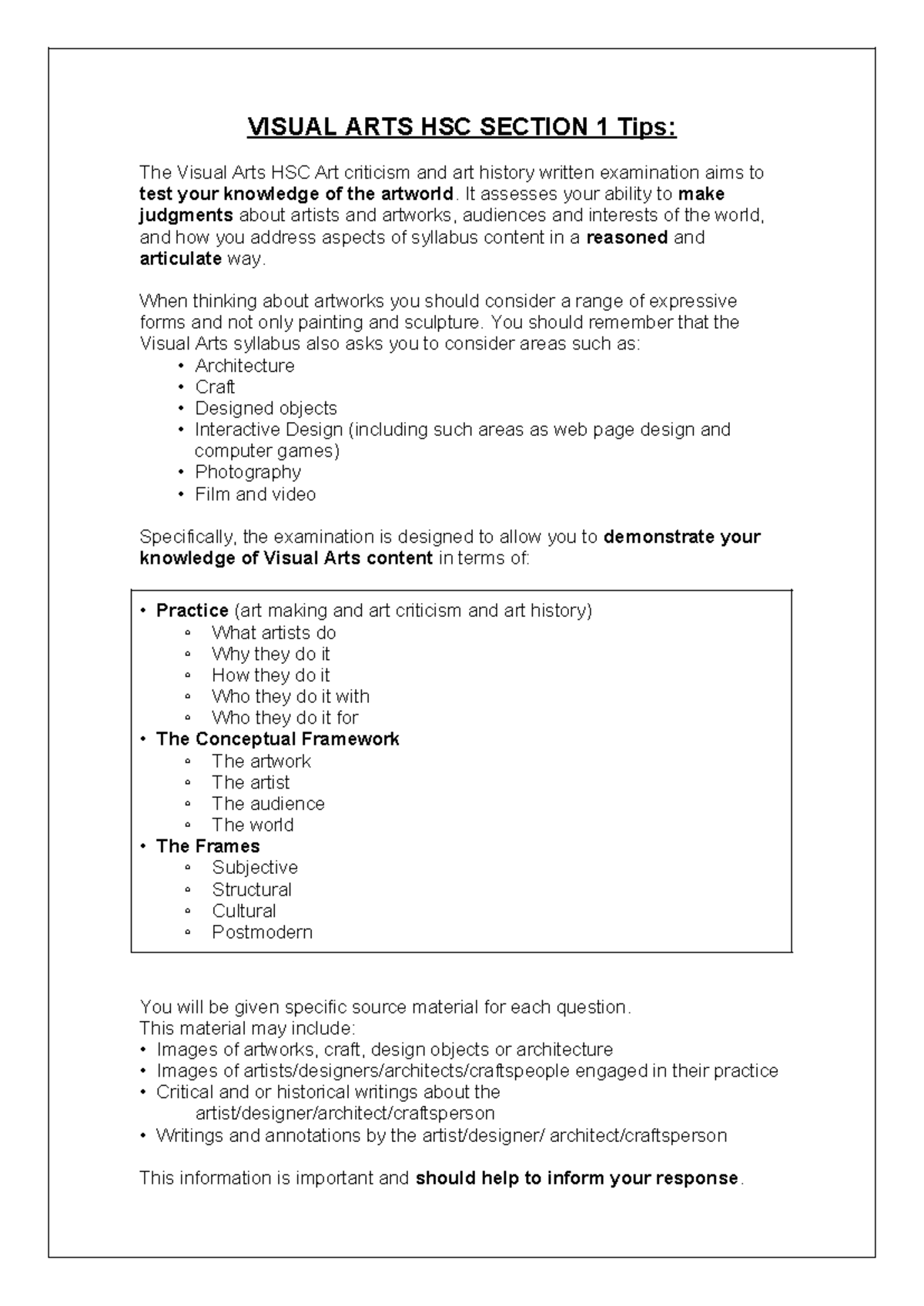T4 W1 Section 1 Tips - Art notes - VISUAL ARTS HSC SECTION 1 Tips: The ...