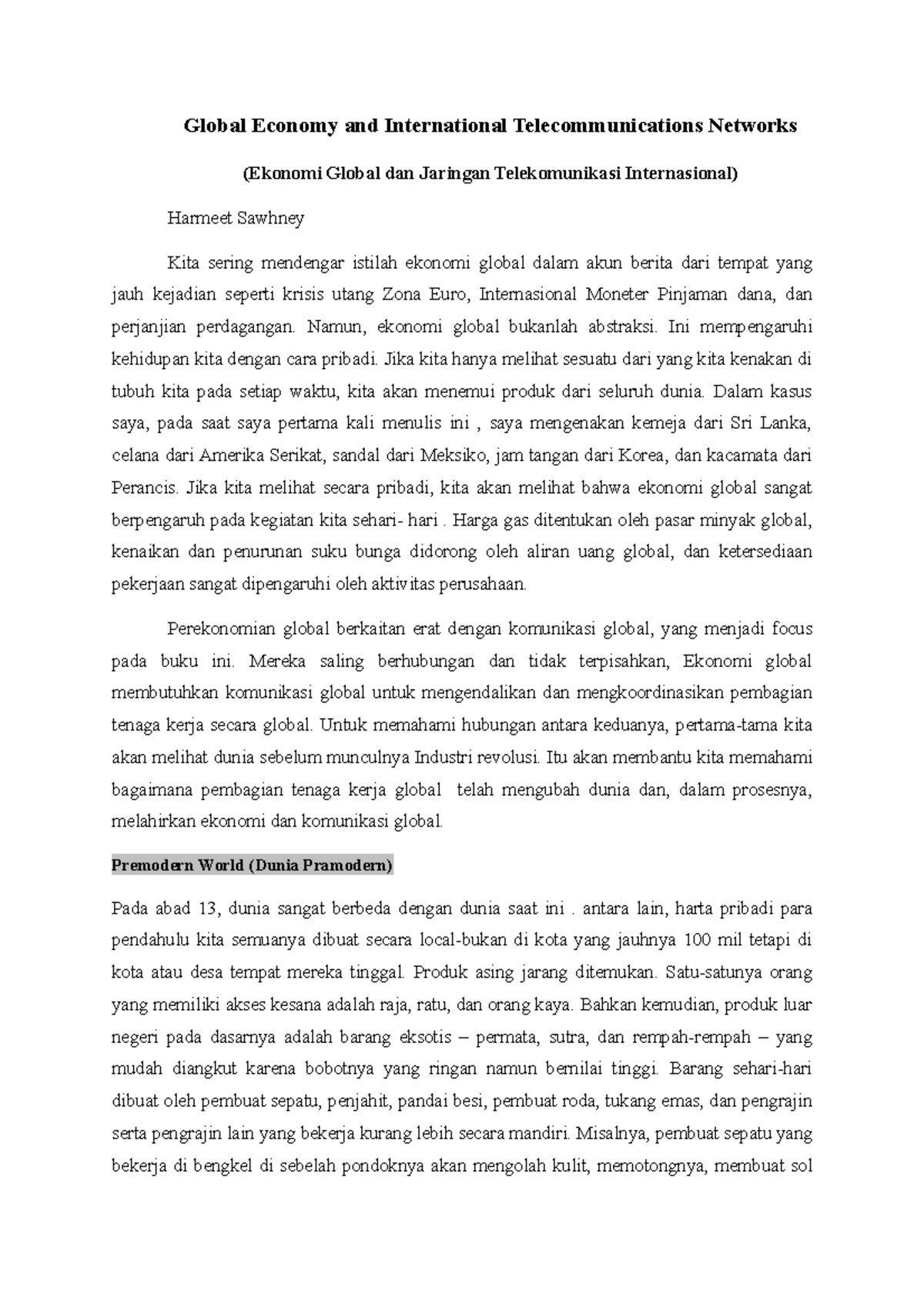 Global Economy and International Telecommunications Networks - Namun, ekonomi global bukanlah ...