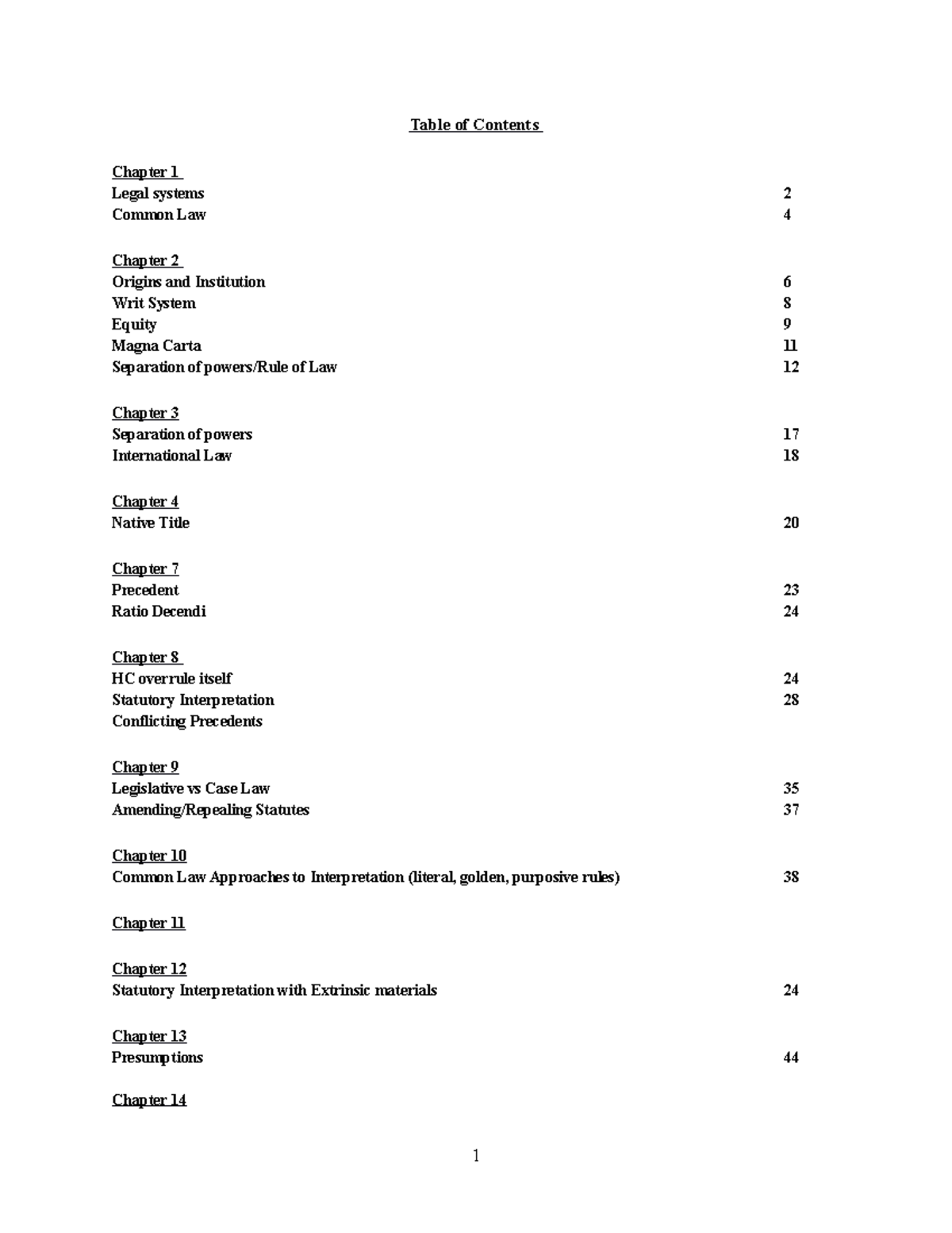 Foundations of Law Readings - Table of Contents Chapter Legal systems ...