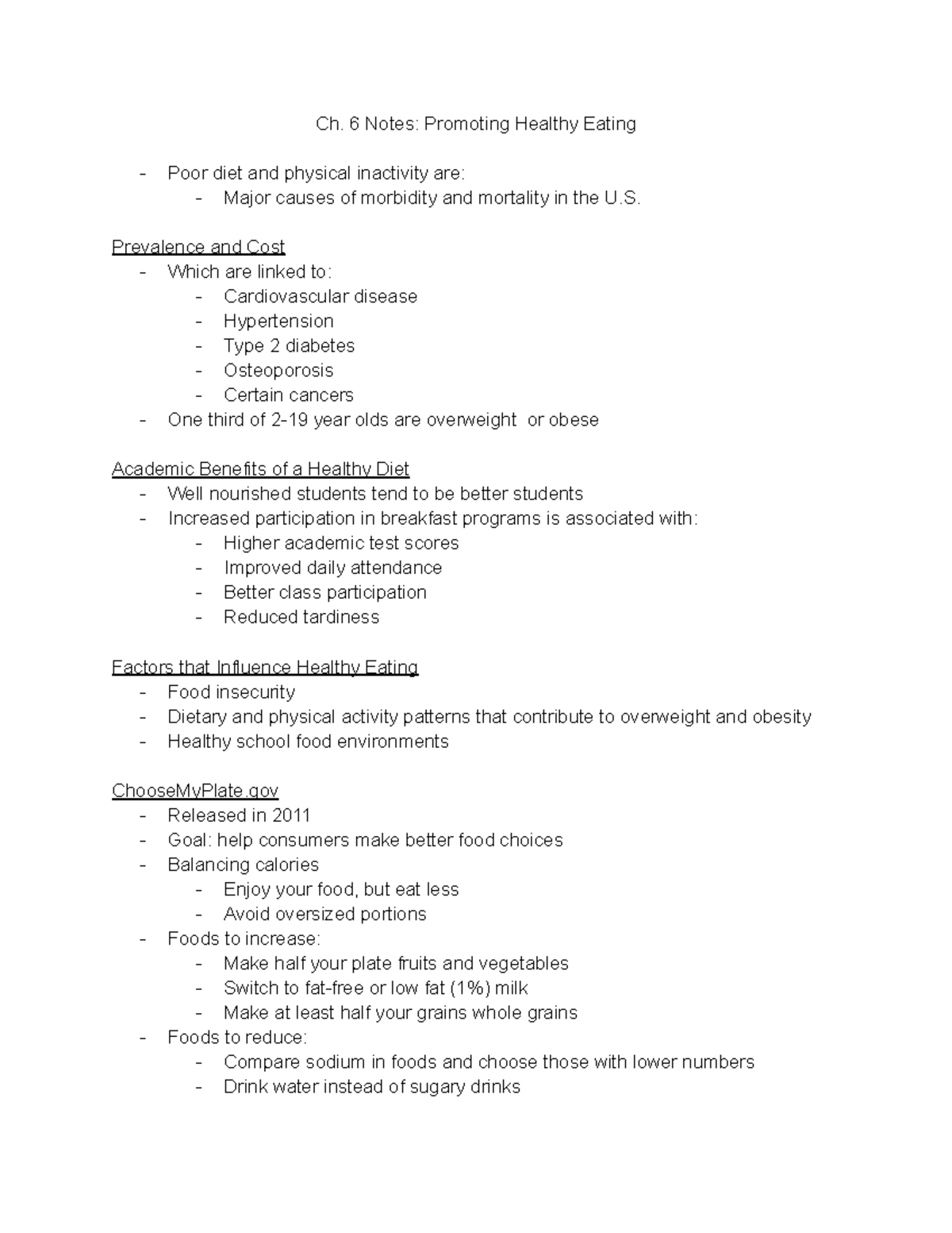 HSC Ch. 6 Notes - How to promote healthy eating to young students - Ch ...