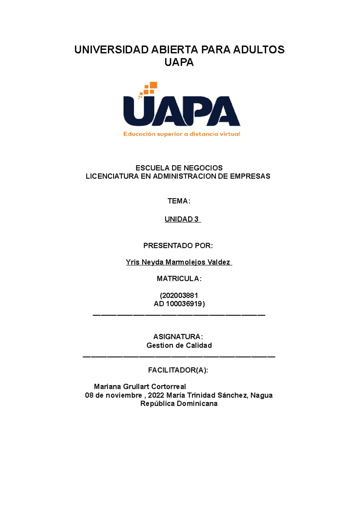 Tarea 3 - gestion de calidad - UNIVERSIDAD ABIERTA PARA ADULTOS UAPA ... Tarea 3 - gestion de calidad - UNIVERSIDAD ABIERTA PARA ADULTOS UAPA ...