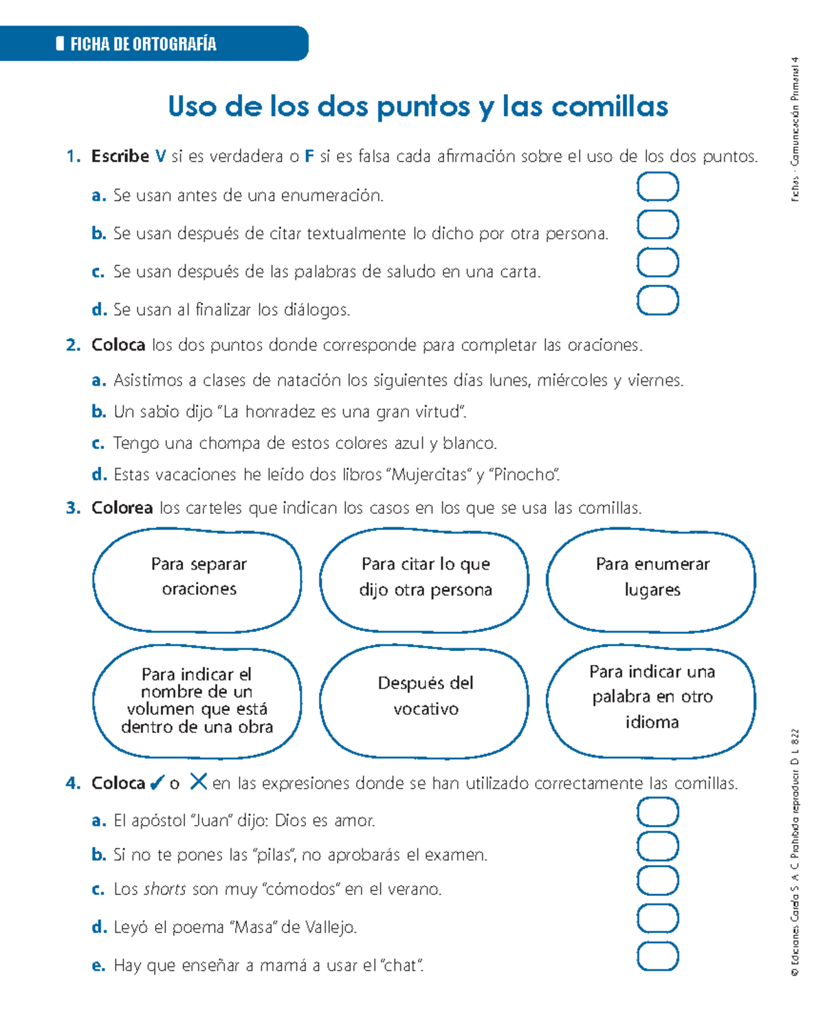 FA Uso de los dos puntos y comillas - FICHA DE ORTOGRAFÍA Fichas ...