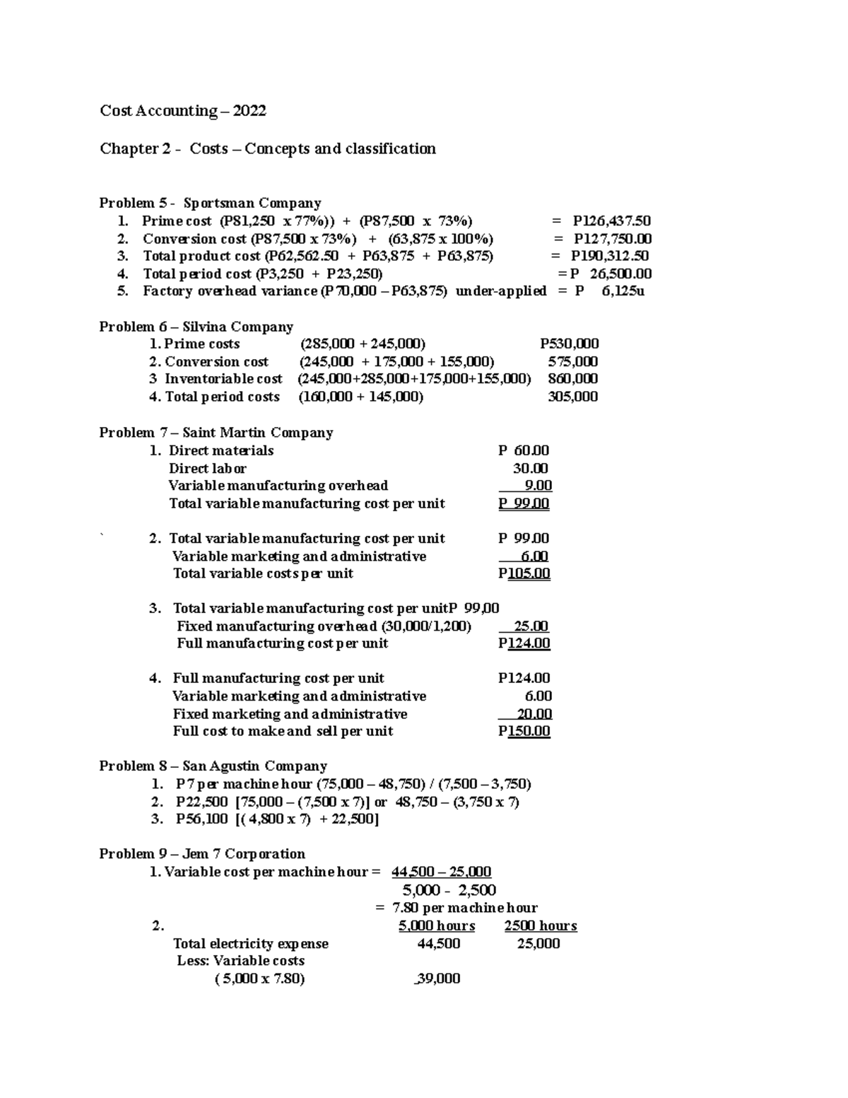 2022 CA Chapter 2 - .... - Cost Accounting – 2022 Chapter 2 - Costs ...