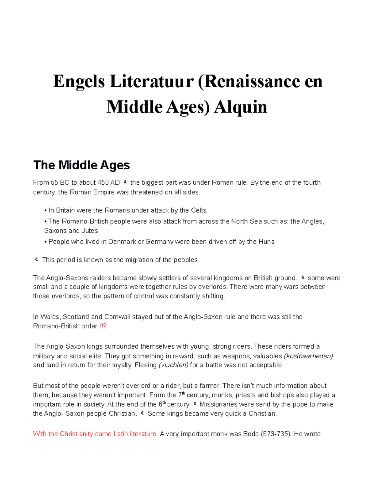 Alquin samenvatting - Engels Literatuur (Renaissance en Middle Ages ...