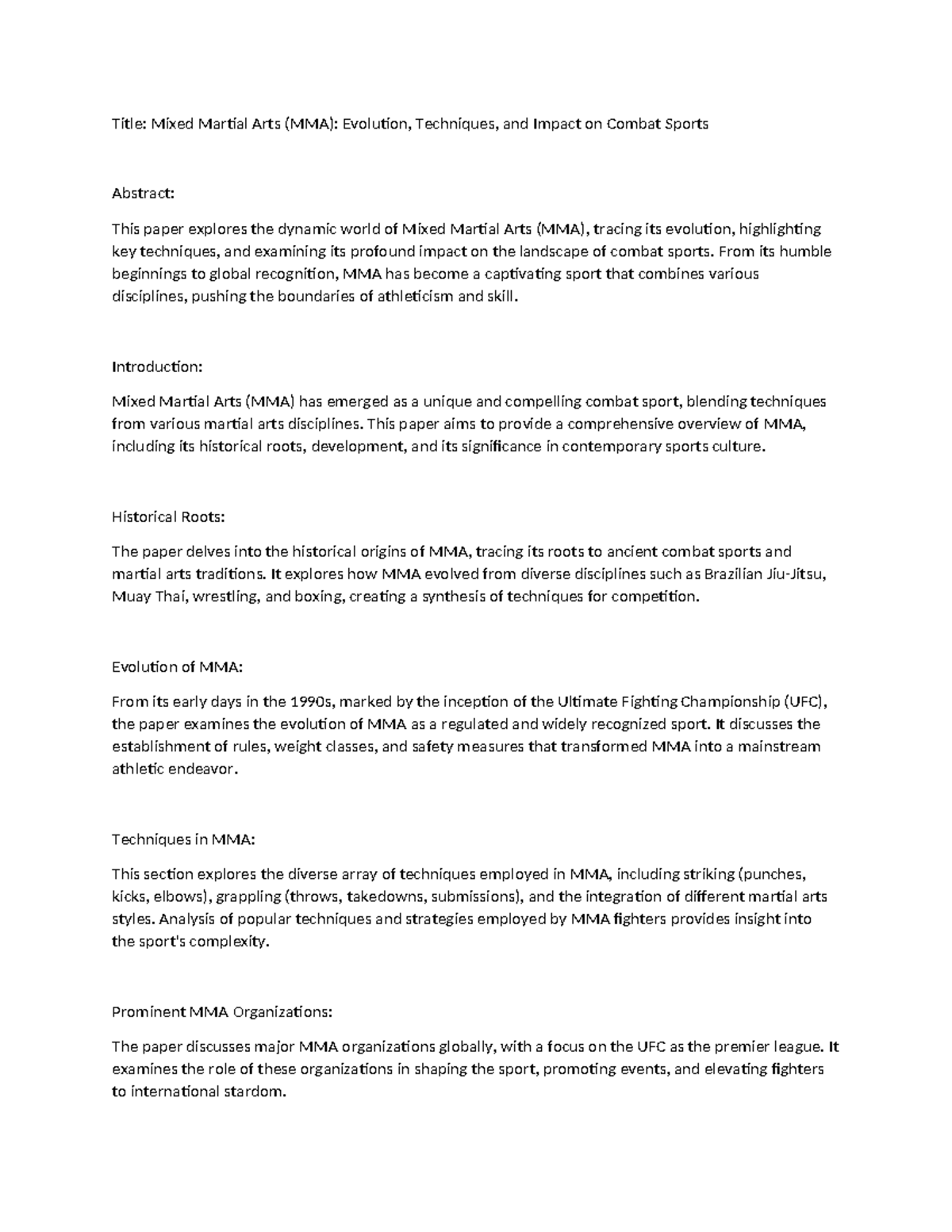 Title 1255 - notes - Title: Mixed Martial Arts (MMA): Evolution ...