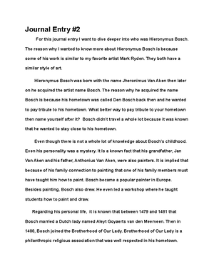 Journal Entry #9 Art History - Journal Entry # 9 For this journal entry ...