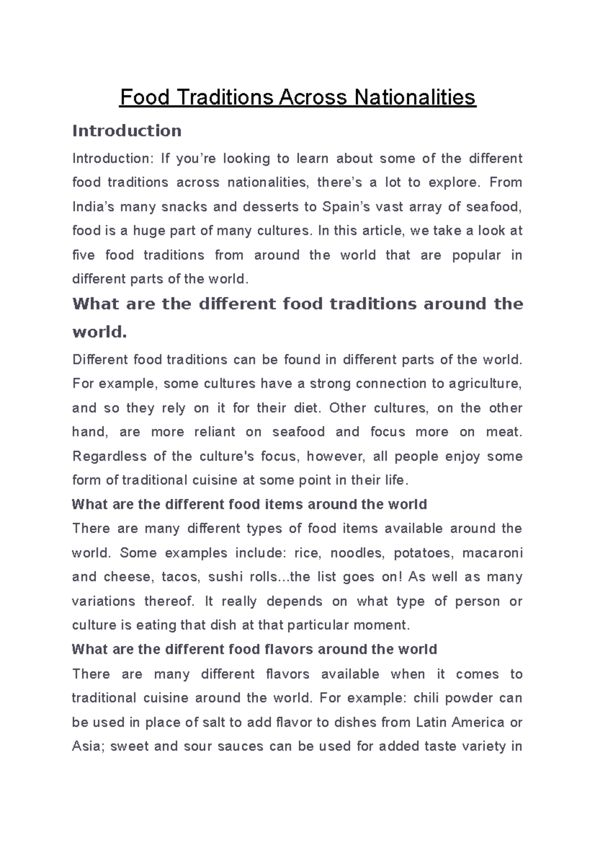 Food Traditions Across Nationalities - Food Traditions Across ...