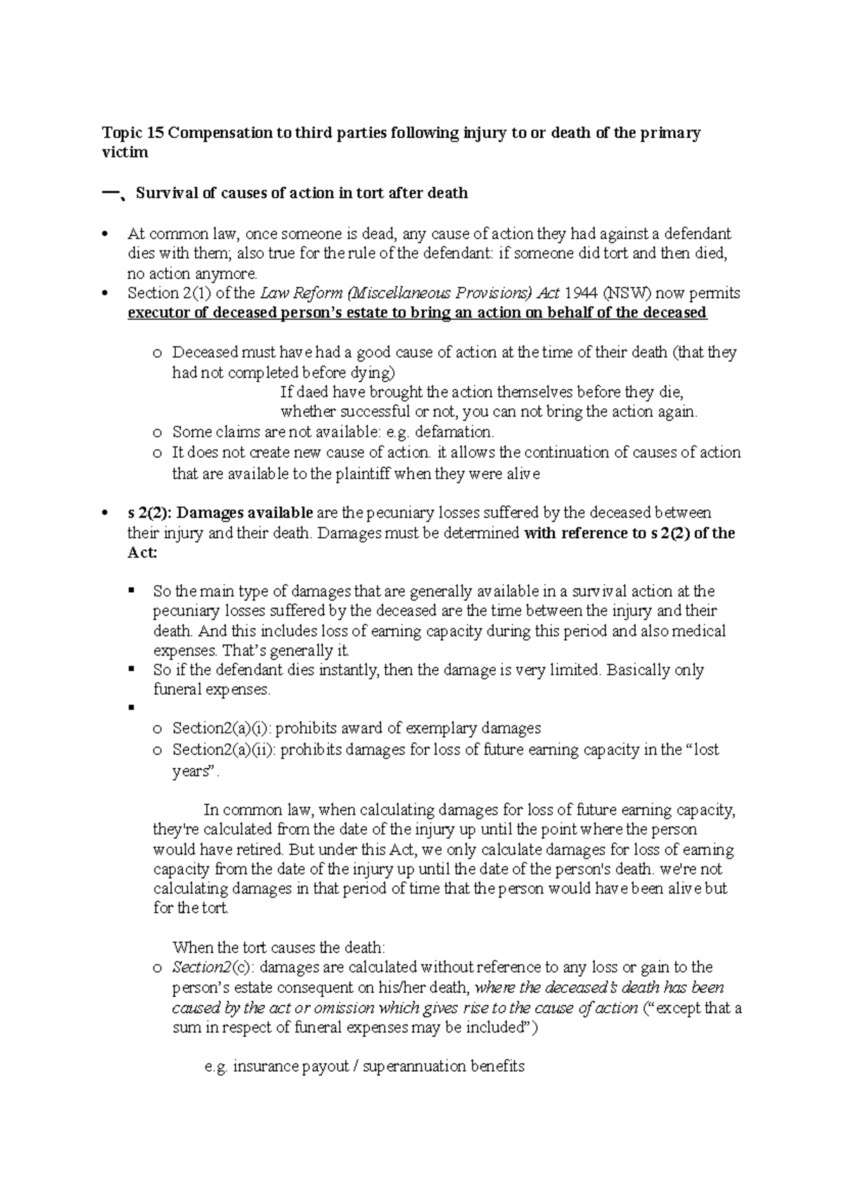 Topic 15 Compensation to third parties following injury to or death of ...