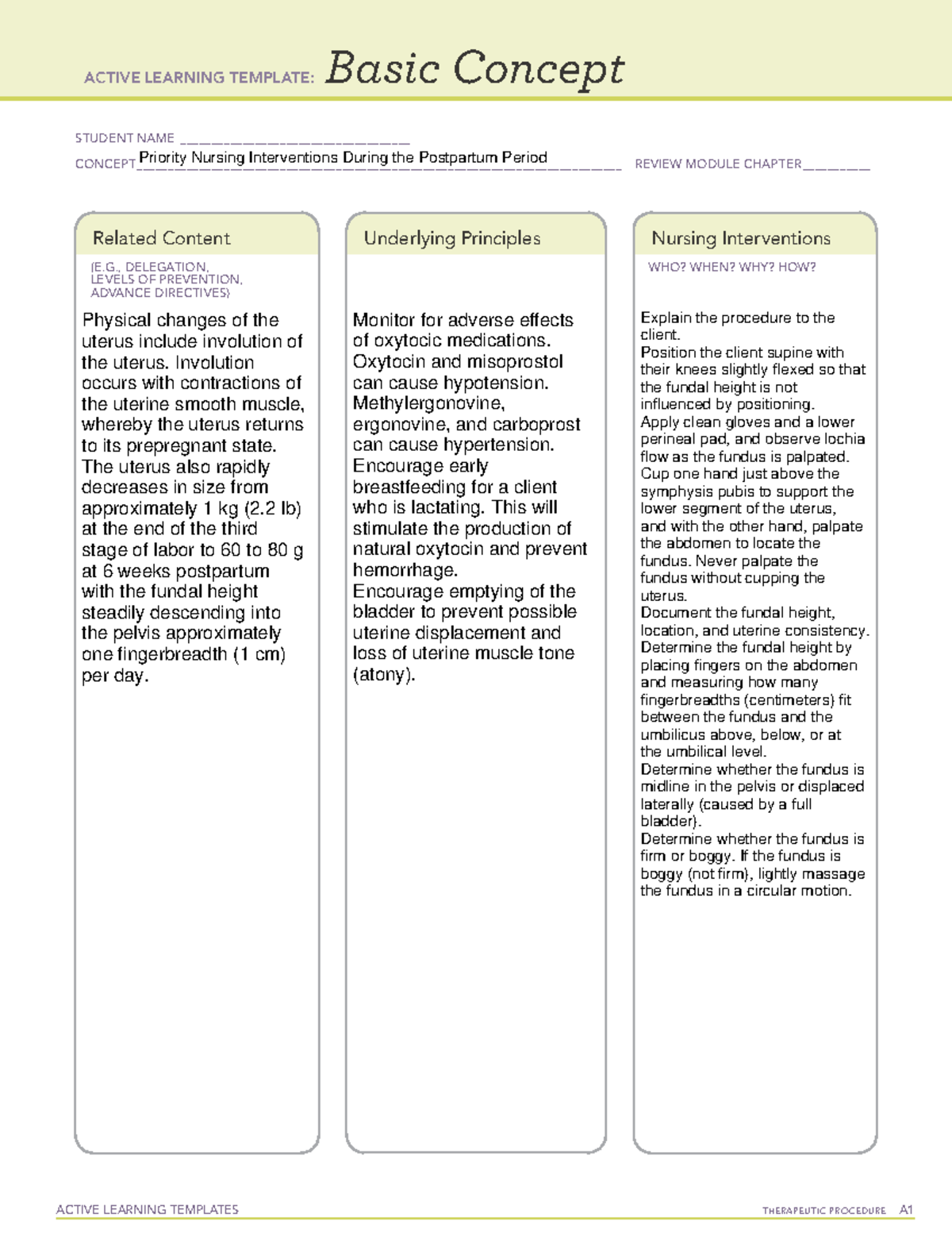 Priority Nursing Interventions During the Postpartum Period - NUR267 ...