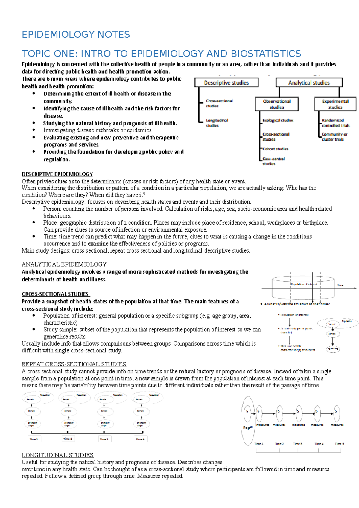 Lecture notes, lecture all - EPIDEMIOLOGY NOTES TOPIC ONE: INTRO TO ...