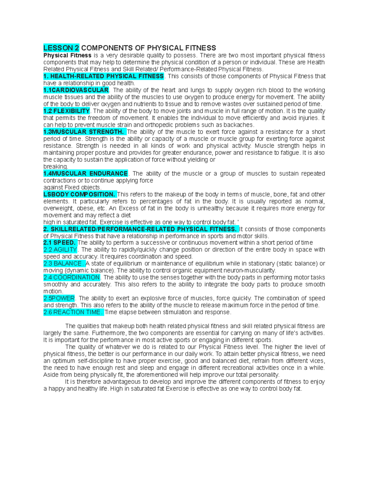 Components OF Physical Fitness - Physical Activities towards Health and ...