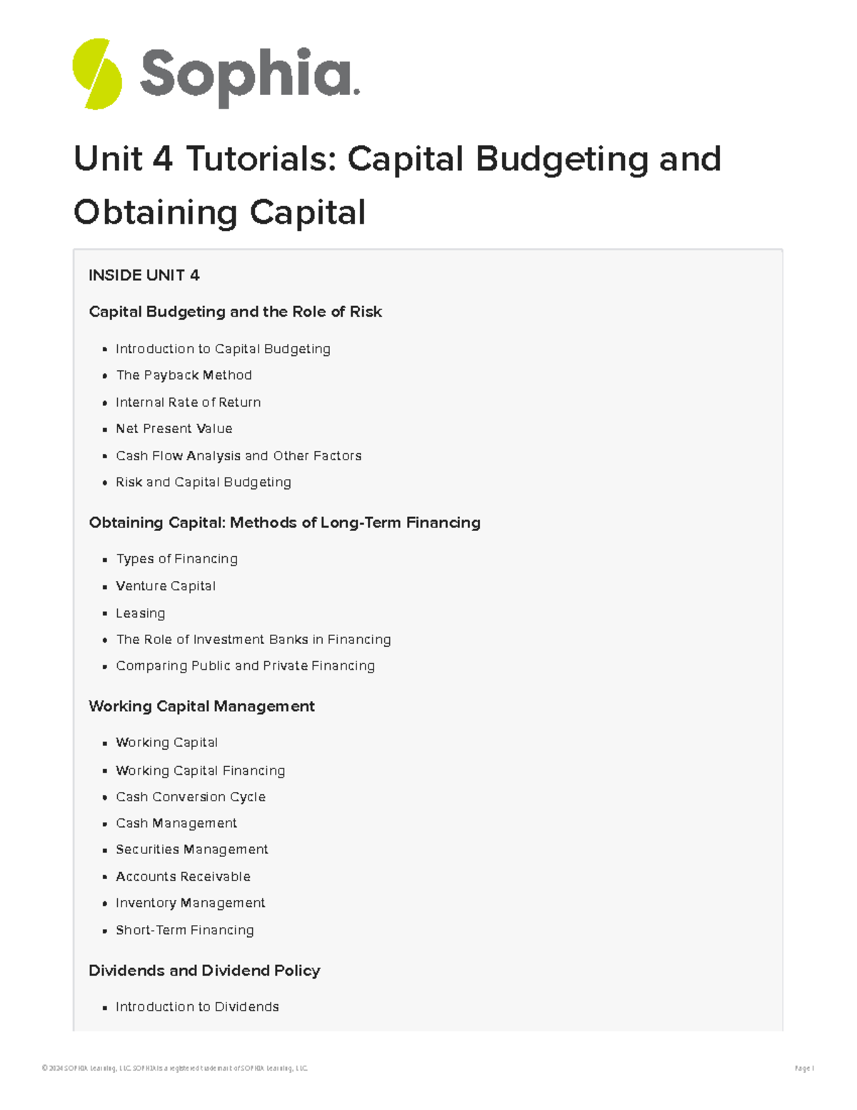 Unit 4 tutorials capital budgeting and obtaining capital - Unit 4 Tutorials: Capital Budgeting ...