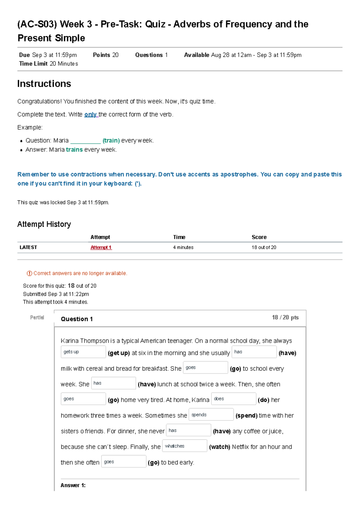 (AC-S03) Week 3 - Pre-Task Quiz - Adverbs of Frequency and the Present Simple Ingles II - (AC ...