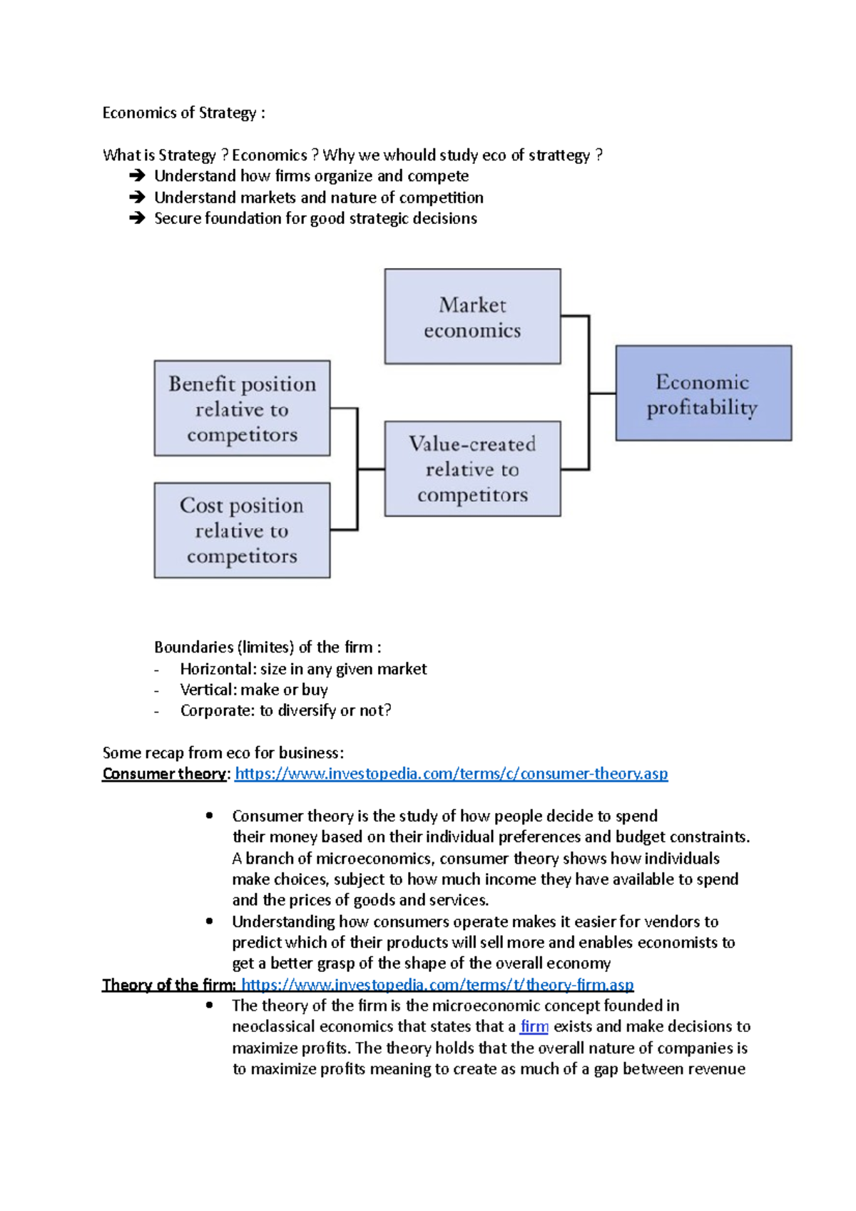 Economics of Strategy - Lecture notes Week 1 to 10 - Economics of ...