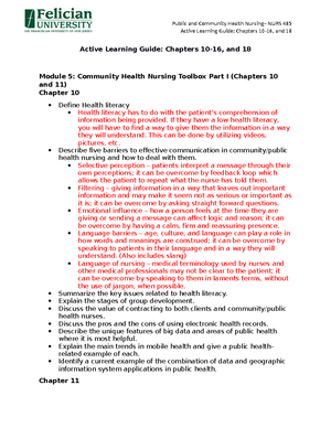 Active Learning Guide NURS485 01 - NURS 485 - Studocu
