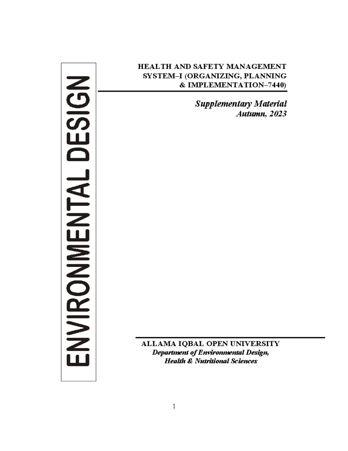 7440 - LECTURES - HEALTH AND SAFETY MANAGEMENT SYSTEM–I (ORGANIZING ...
