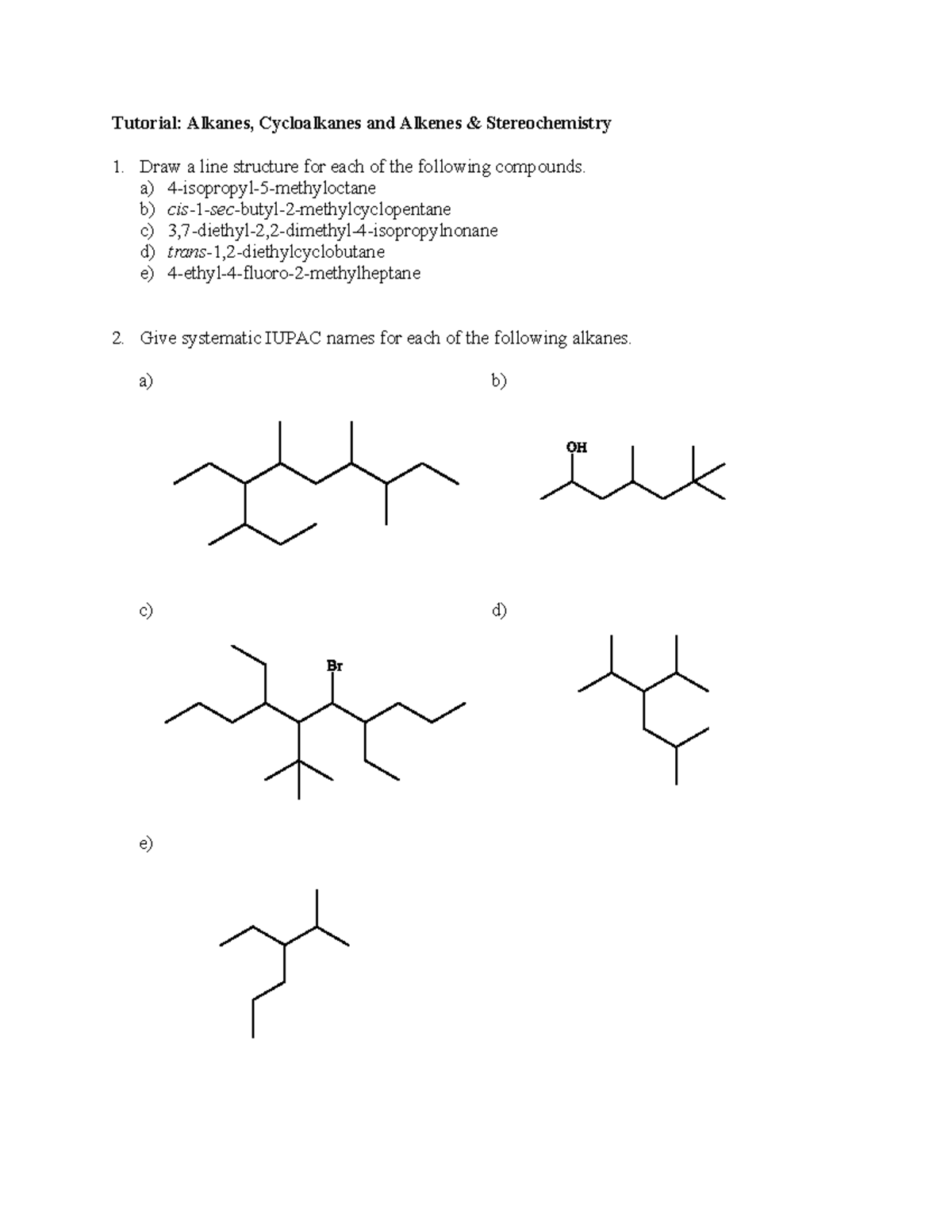 Tutorial 2 - Tutorial: Alkanes, Cycloalkanes and Alkenes ...