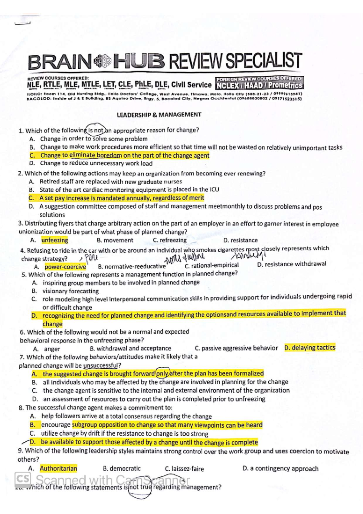 Leadership-Answer-Key - Nursing Care Management - Studocu