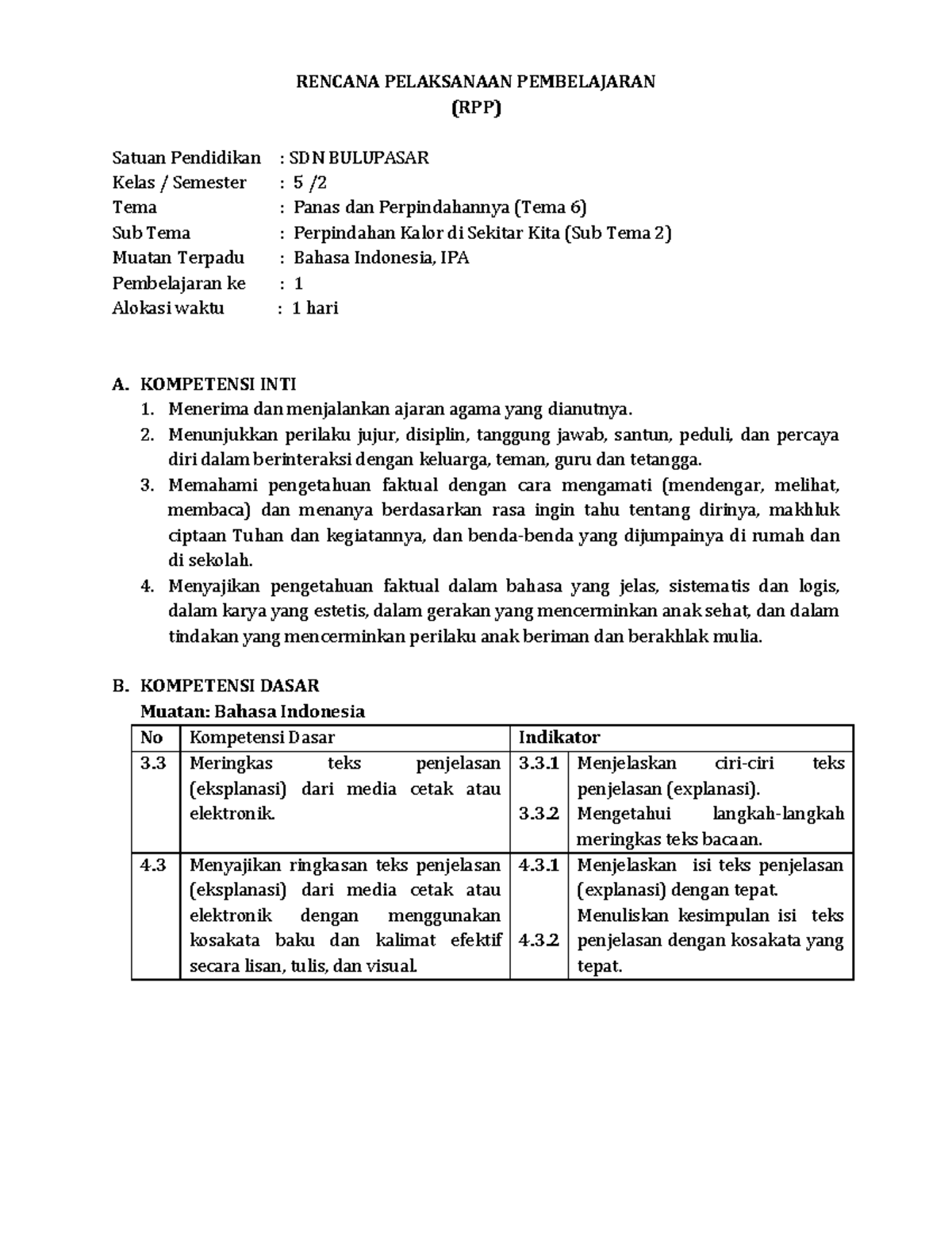 Rpp ipa kelas 5 - wejfjweoifwofjewif - RENCANA PELAKSANAAN PEMBELAJARAN (RPP) Satuan Pendidikan ...
