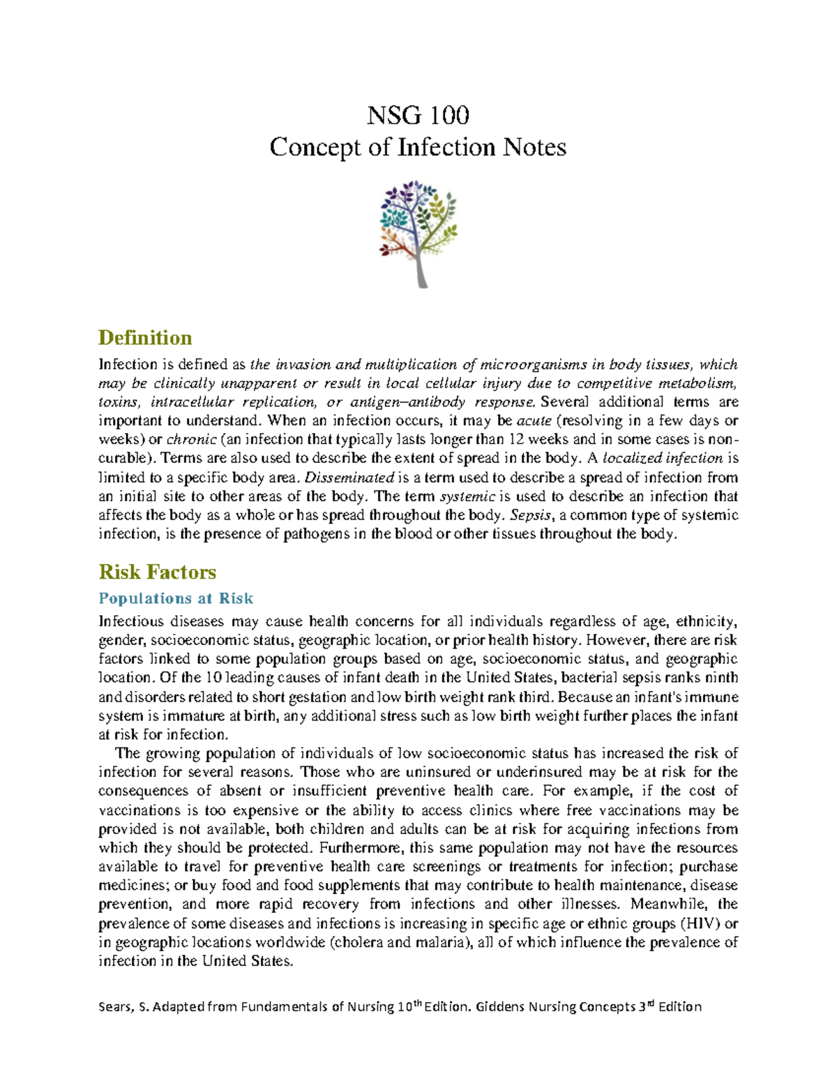 NSG 100 Unit I Infection Notes - NSG 100 Concept of Infection Notes ...