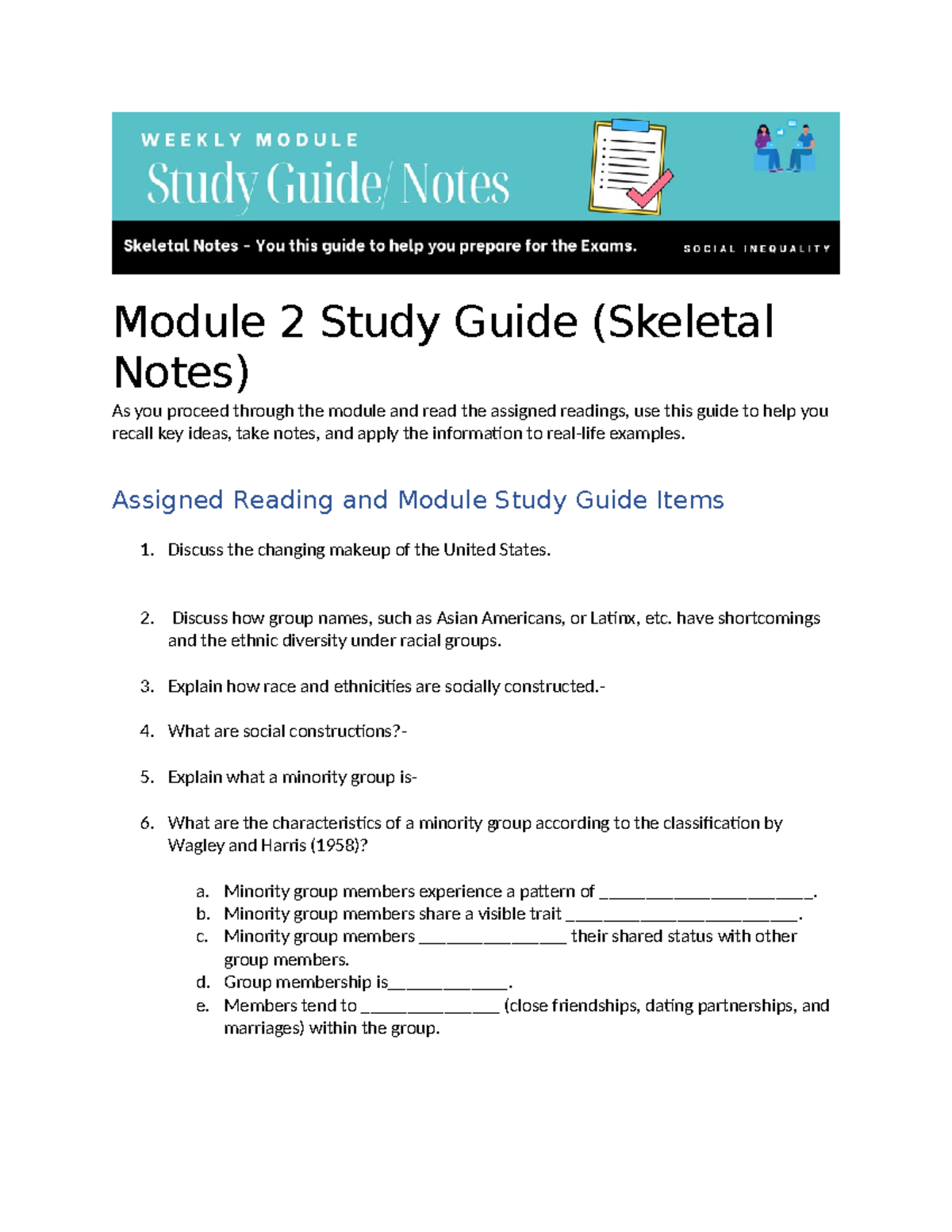 2 Module Skeletal Notes Social Inequality diversityus - Module 2 Study ...