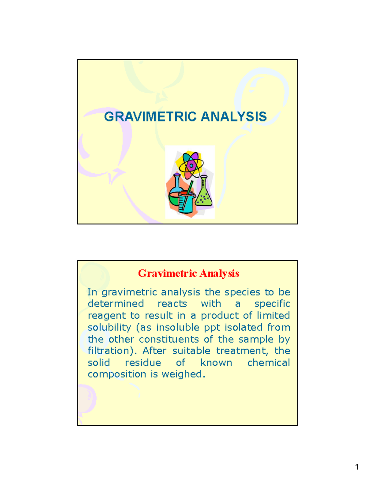 Gravimetry - Medicine - GRAVIMETRIC ANALYSIS Gravimetric Analysis In ...