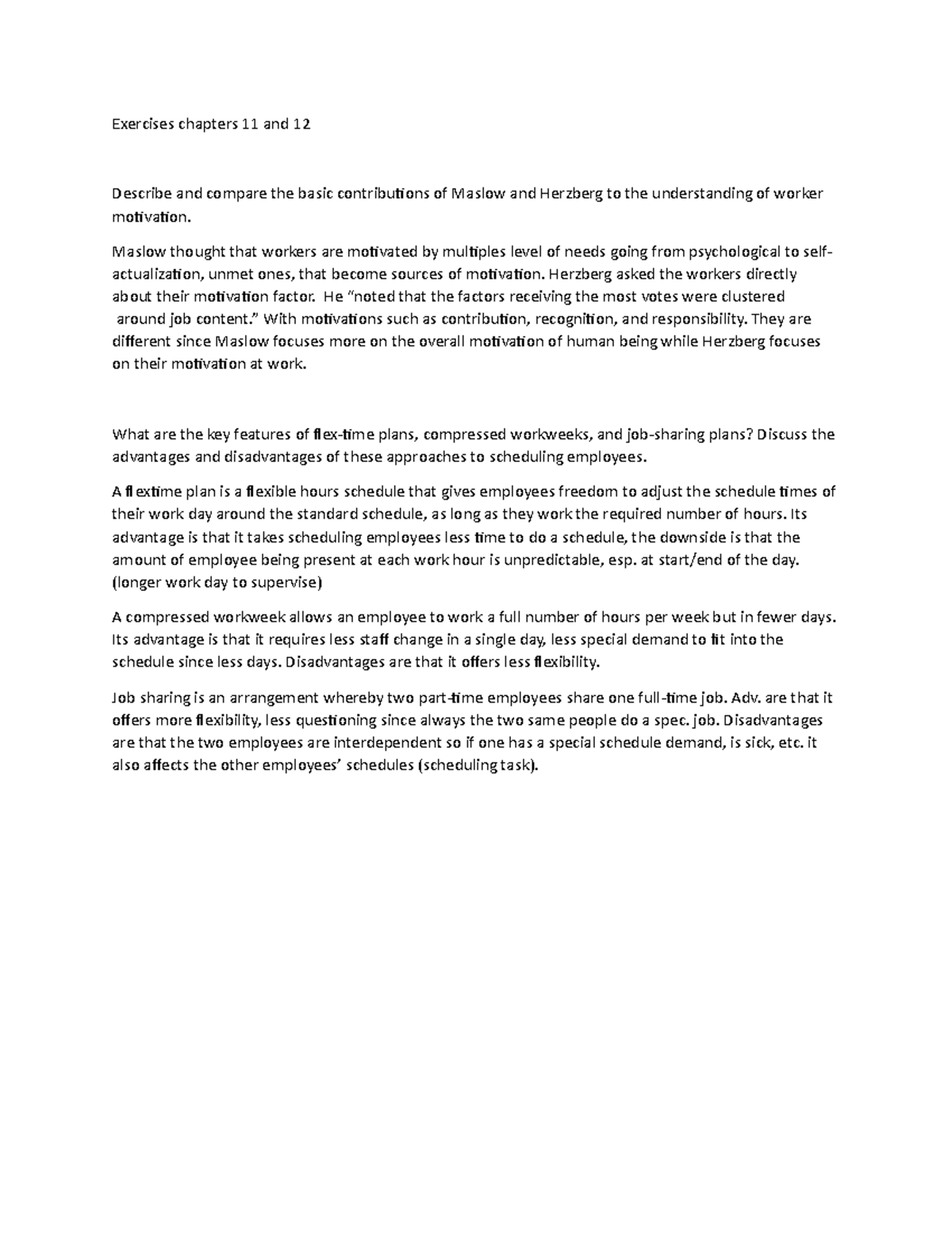 Exercises chapters 11 and 12 - Exercises chapters 11 and 12 Describe ...