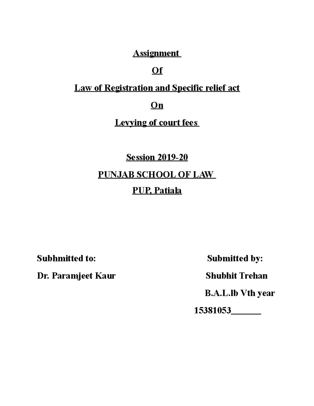 Court fees assignment for llb students - Assignment Of Law of ...