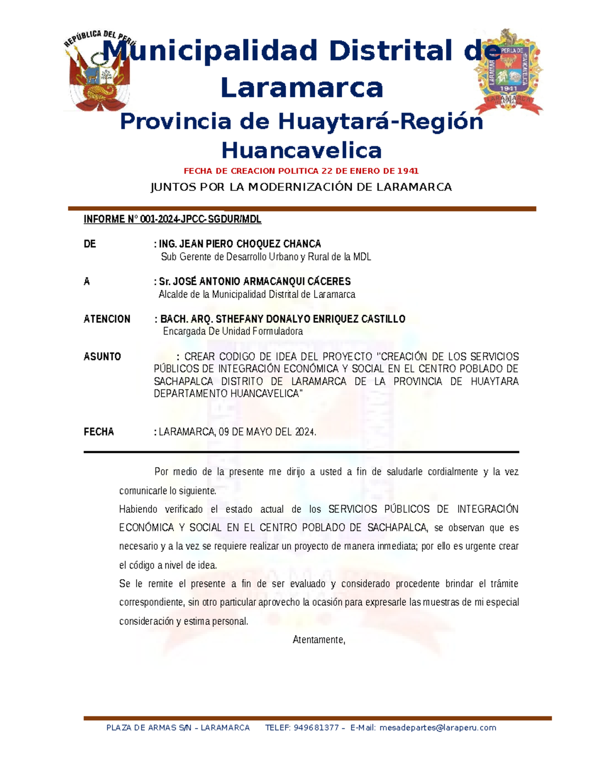 1.0 Crear Codigo DE IDEA Centro Poblado - Municipalidad Distrital de ...