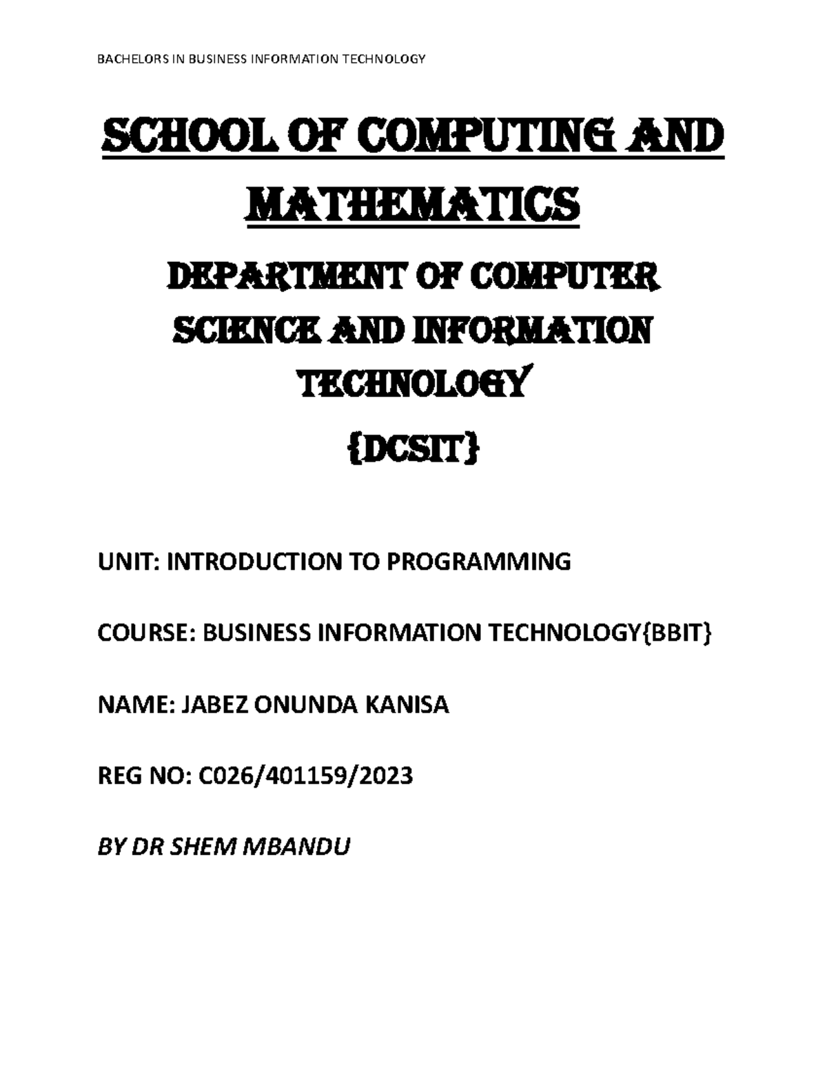 LAB Activity ONE ( Introduction TO Programming) - Introduction to ...