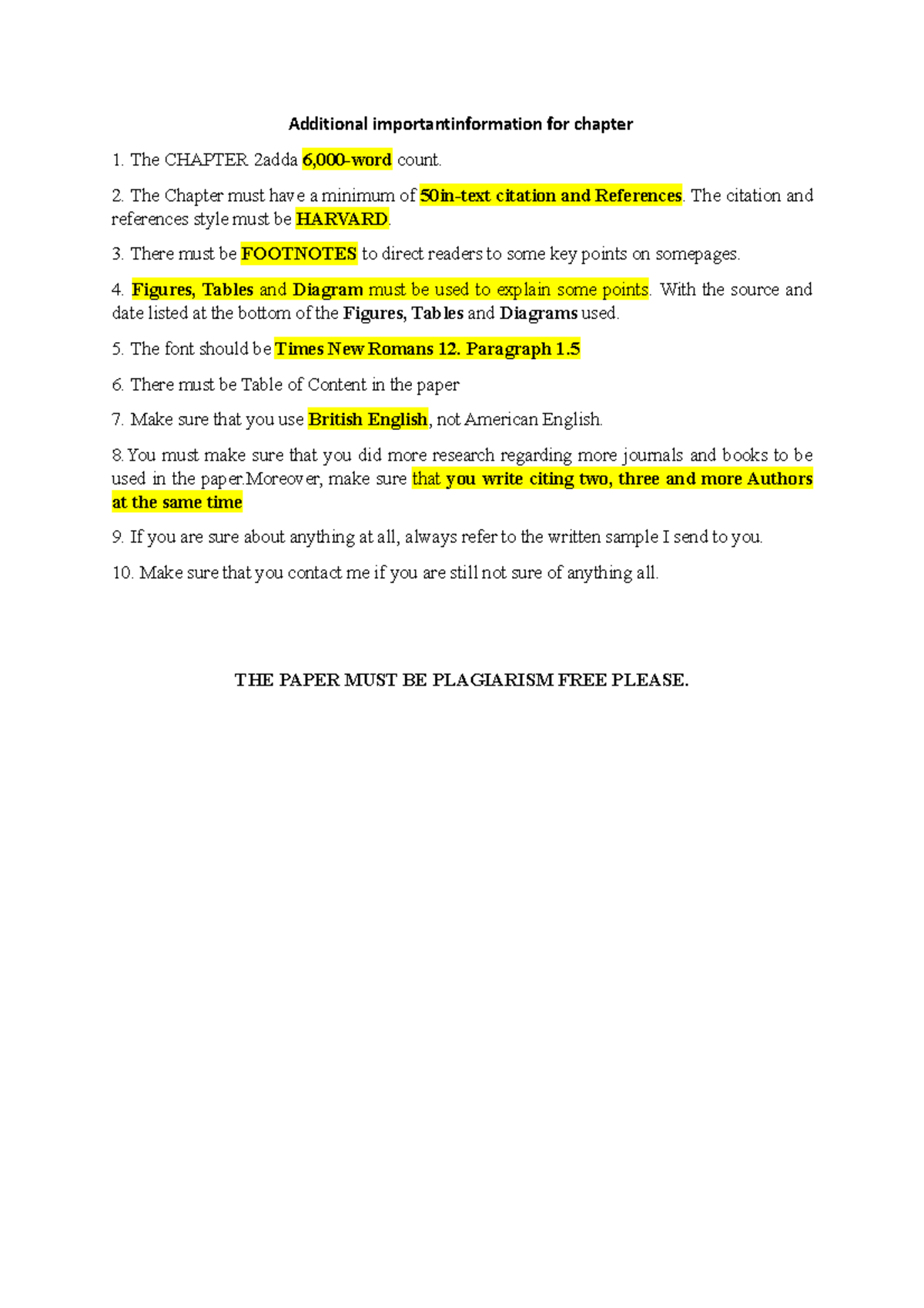 Additional important information for Chapter 2 - Additional ...