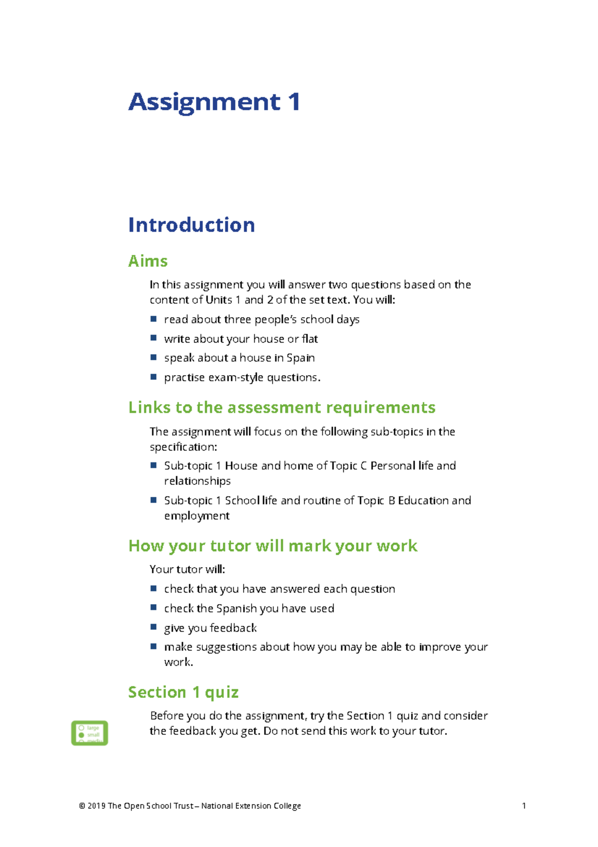 GN10 Igcse Spanish S1 assignment - Assignment 1 Introduction Aims In this assignment you will ...
