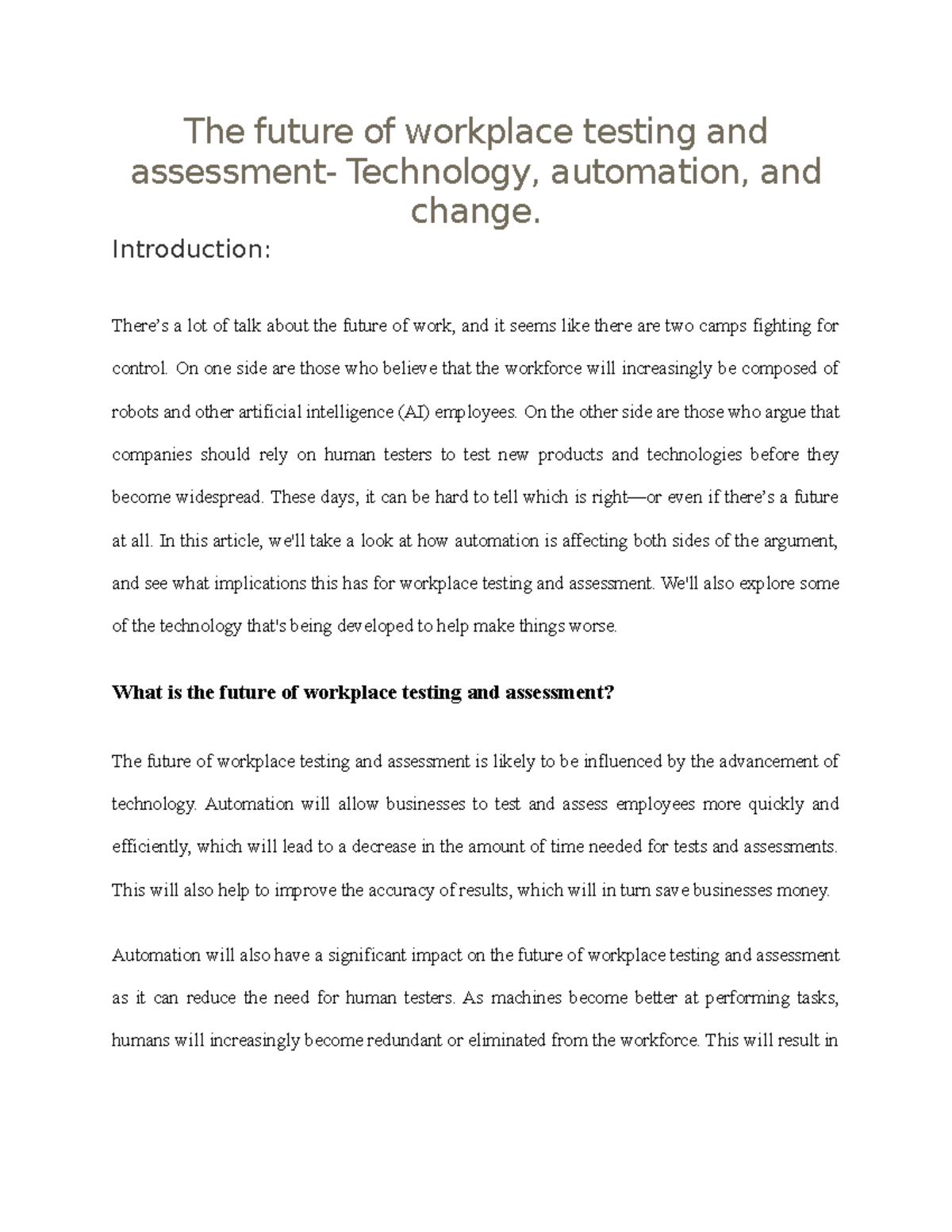 The future of workplace testing and assessment- Technology, automation ...