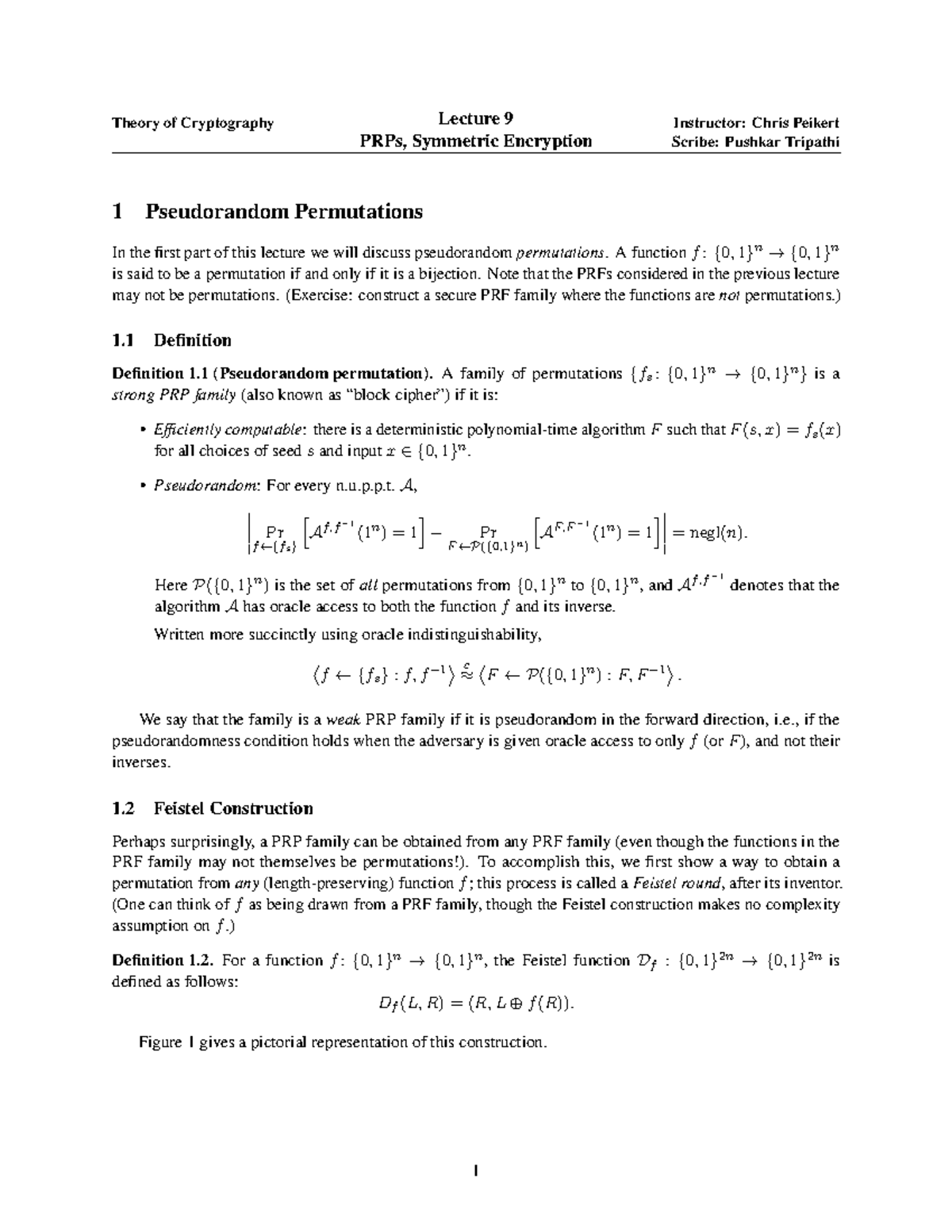 Lec09 Pseudorandom Permutations And Symmetric Encryption Theory Of