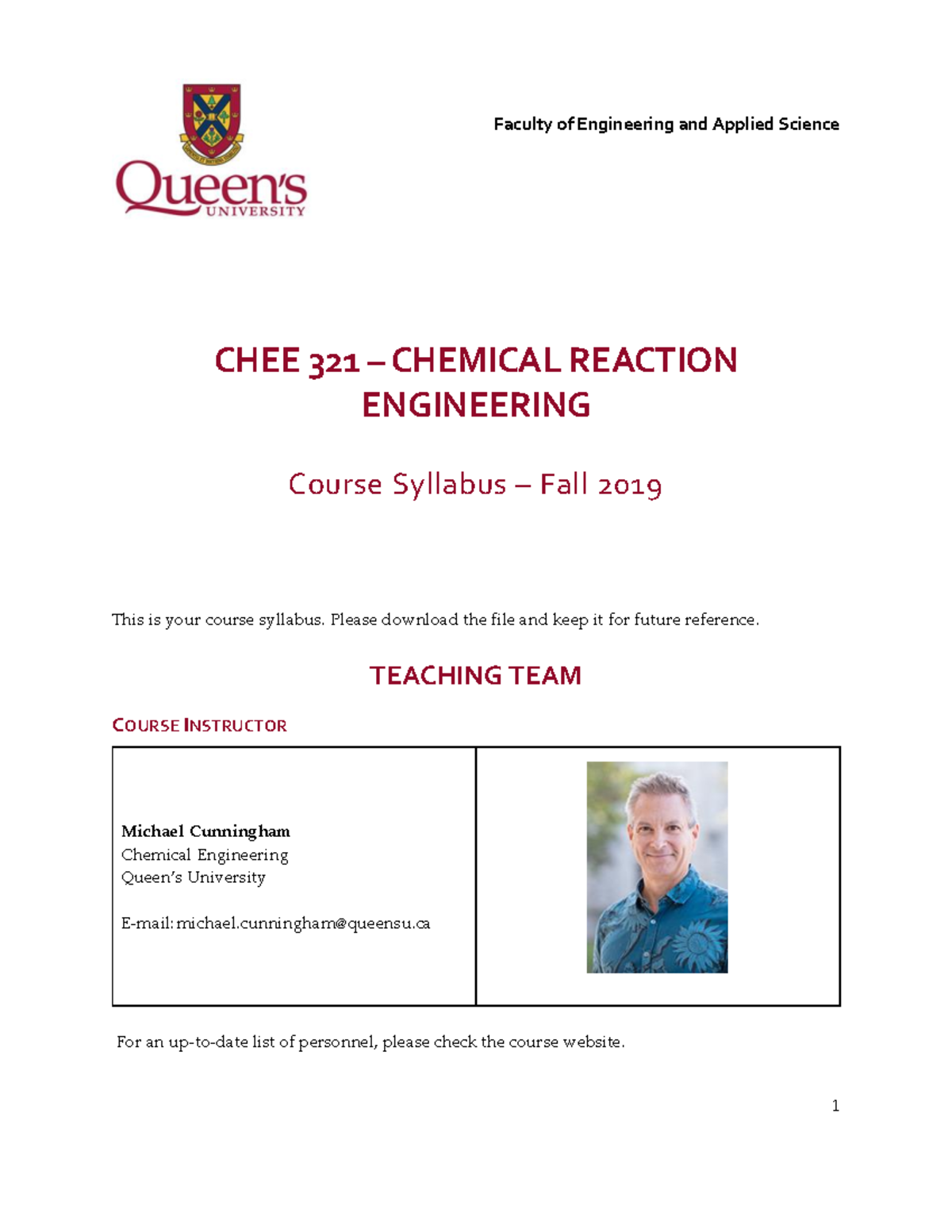 CHEE 321 Syllabus F2019 update - Warning: TT: undefined function: 32 Faculty of Engineering and ...