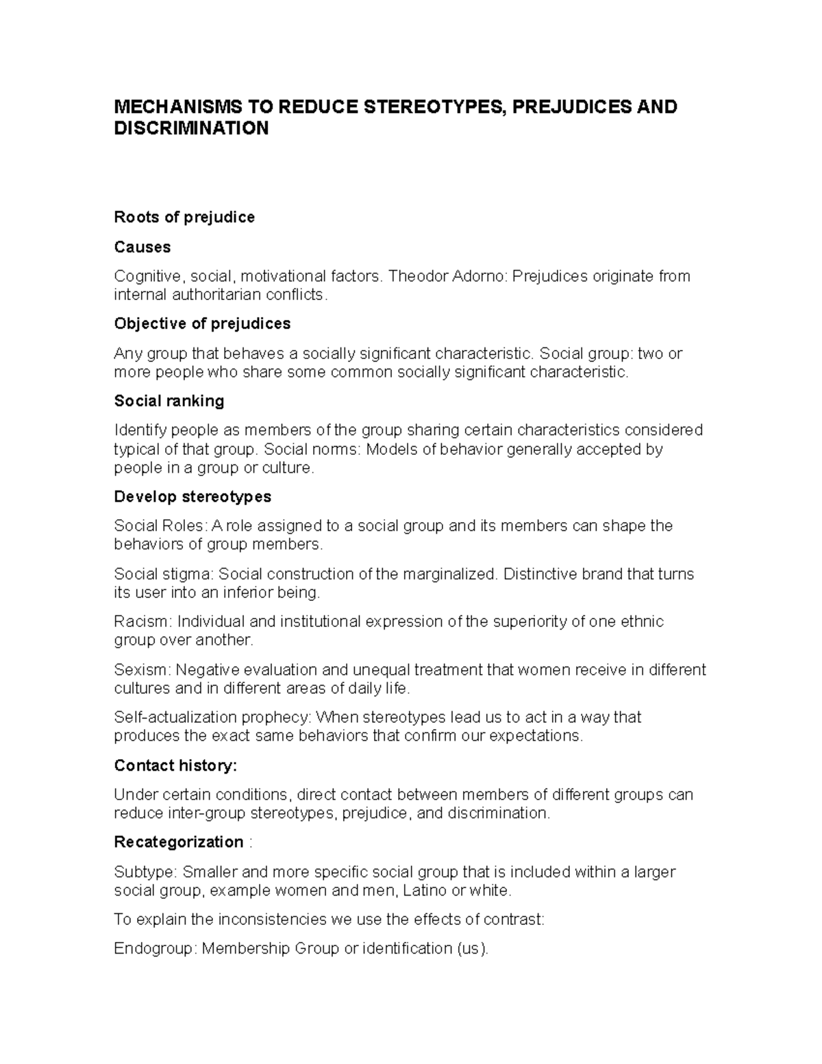 Mechanisms to reduce stereotypes, prejudices and discrimination ...