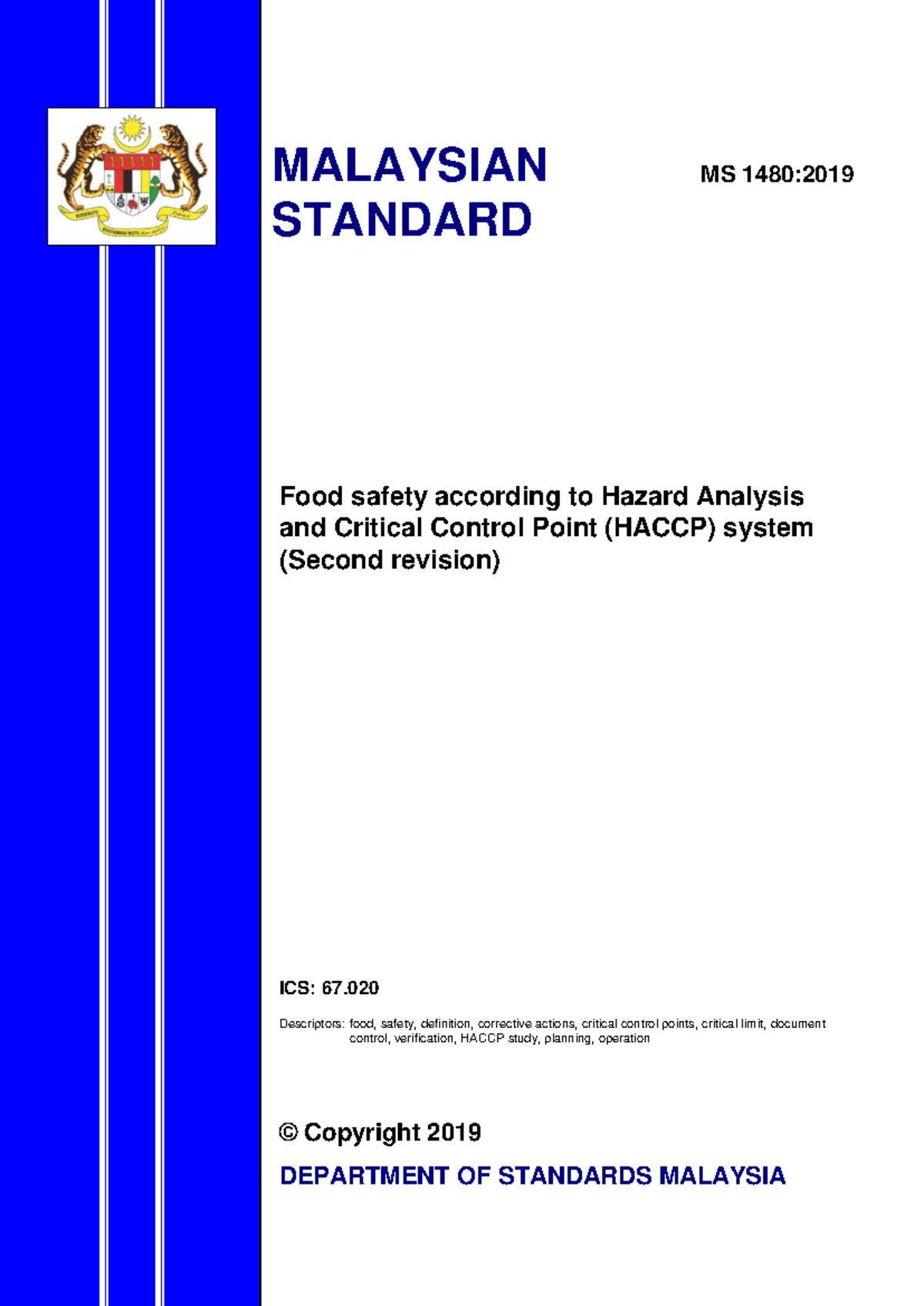 469338033- Haccp- Standard - MALAYSIAN MS 1480: STANDARD Food safety ...