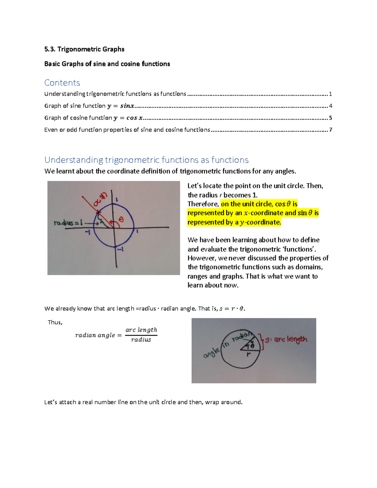 5.3. Trigonometric Graphs (Basic sine and cosine functions) Lecture ...