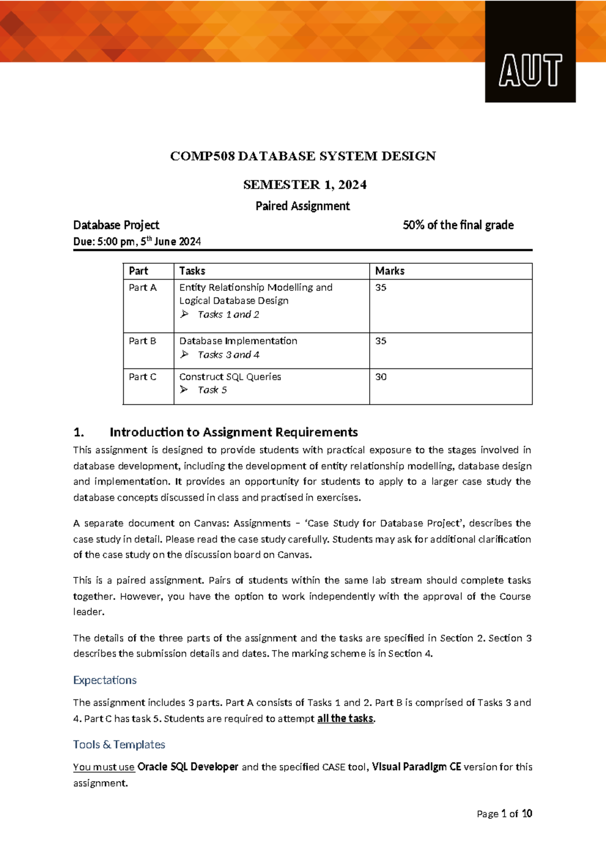 COMP508 Assignment Specification S12024 - COMP508 DATABASE SYSTEM DESIGN SEMESTER 1, 20 24 ...