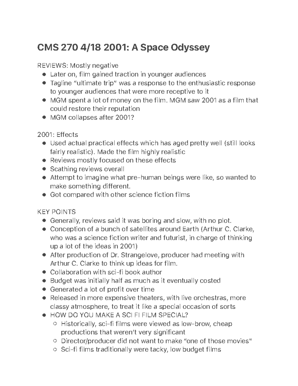 CMS 270 4:18 2001 : A Space Odyssey - CMS 270 4/18 2001: A - Studocu