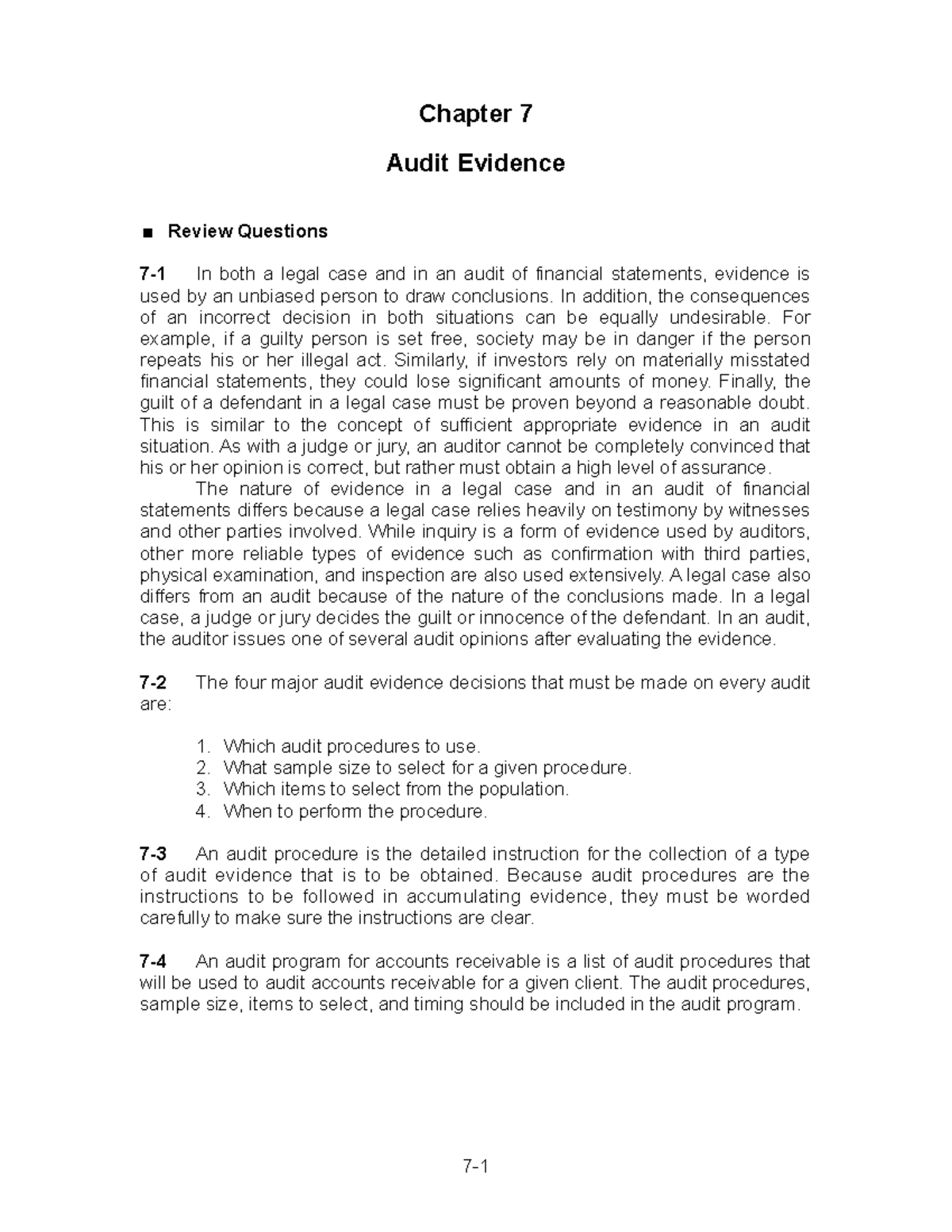 Chapter 7 Audit Evidence - Chapter 7 Audit Evidence Review Questions 7 ...