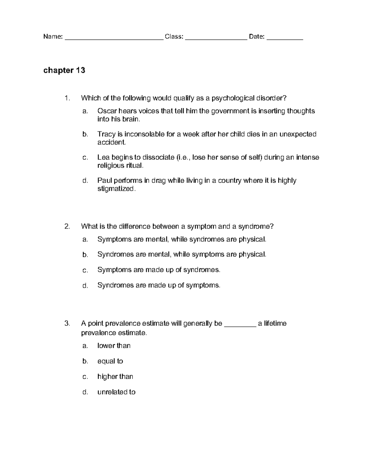 Disorders copy - testbank - Name: ___________________________ Class ...