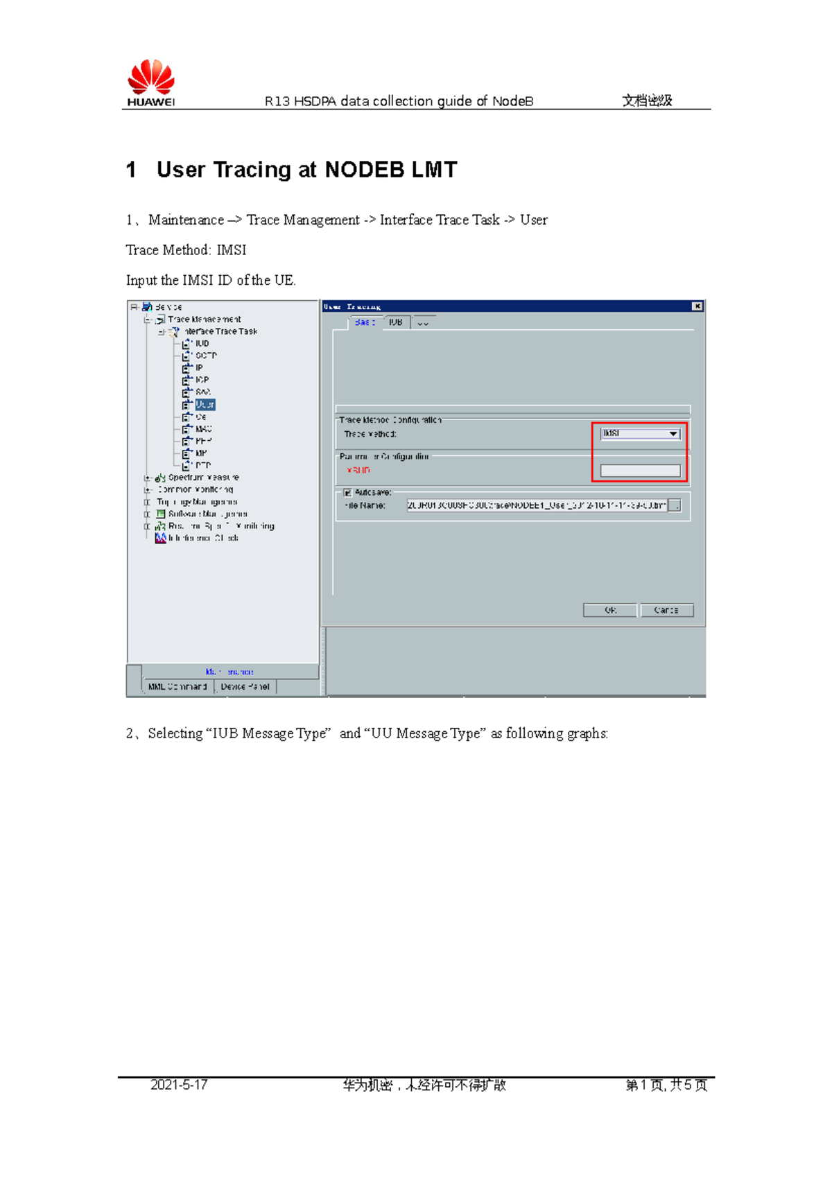 R13 Hsdpa data collection guide of Node B V1 - 1 User Tracing at NODEB LMT 1 、Maintenance ...