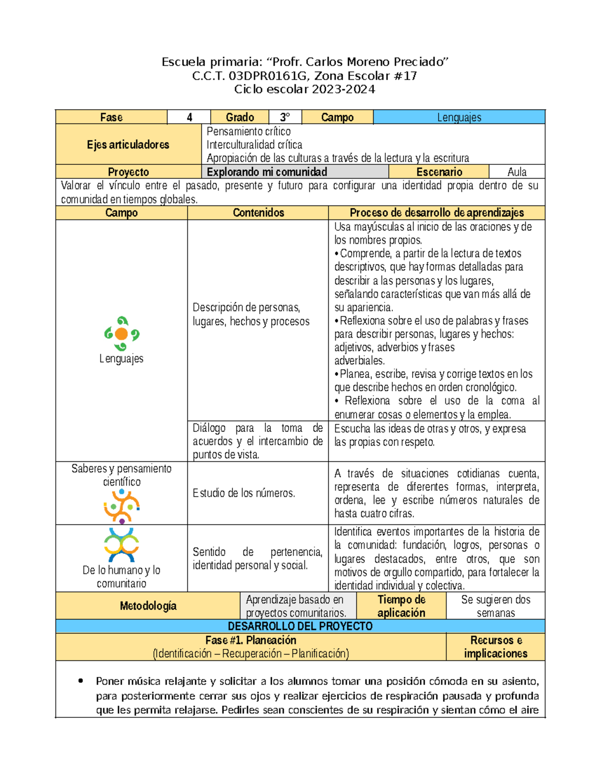 3° Explorando mi comunidad - Escuela primaria: “Profr. Carlos Moreno Preciado” C.C. 03DPR0161G ...