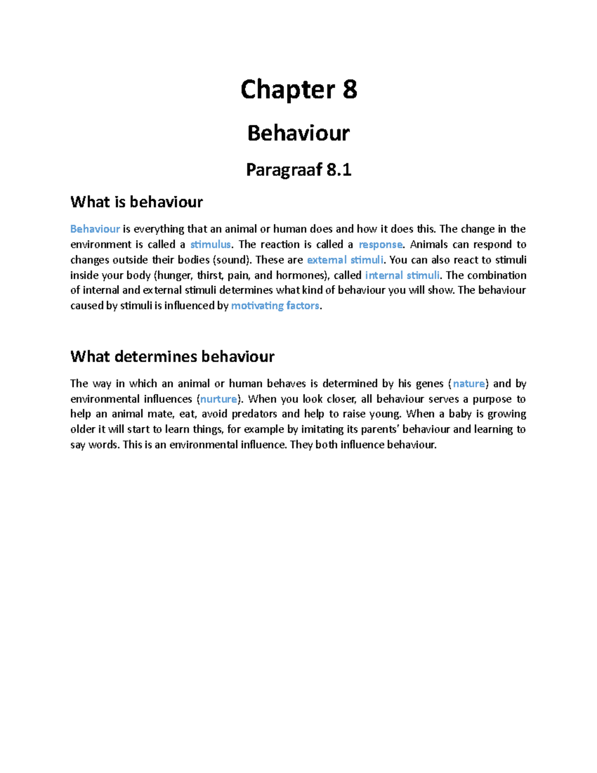 Chapter 8 bio - Summary of Biology about Behaviour - Chapter 8 ...