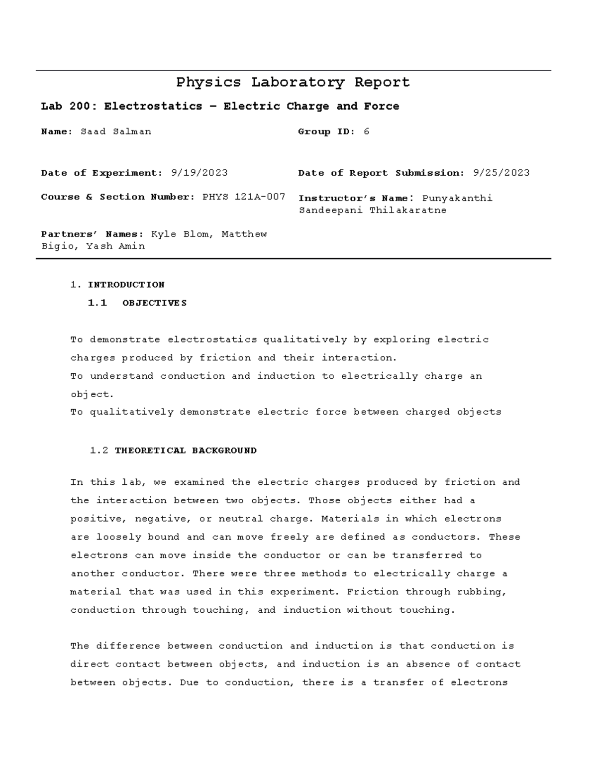 PHYS2-LAB 200 - lab 200 - Physics Laboratory Report Lab 200 ...