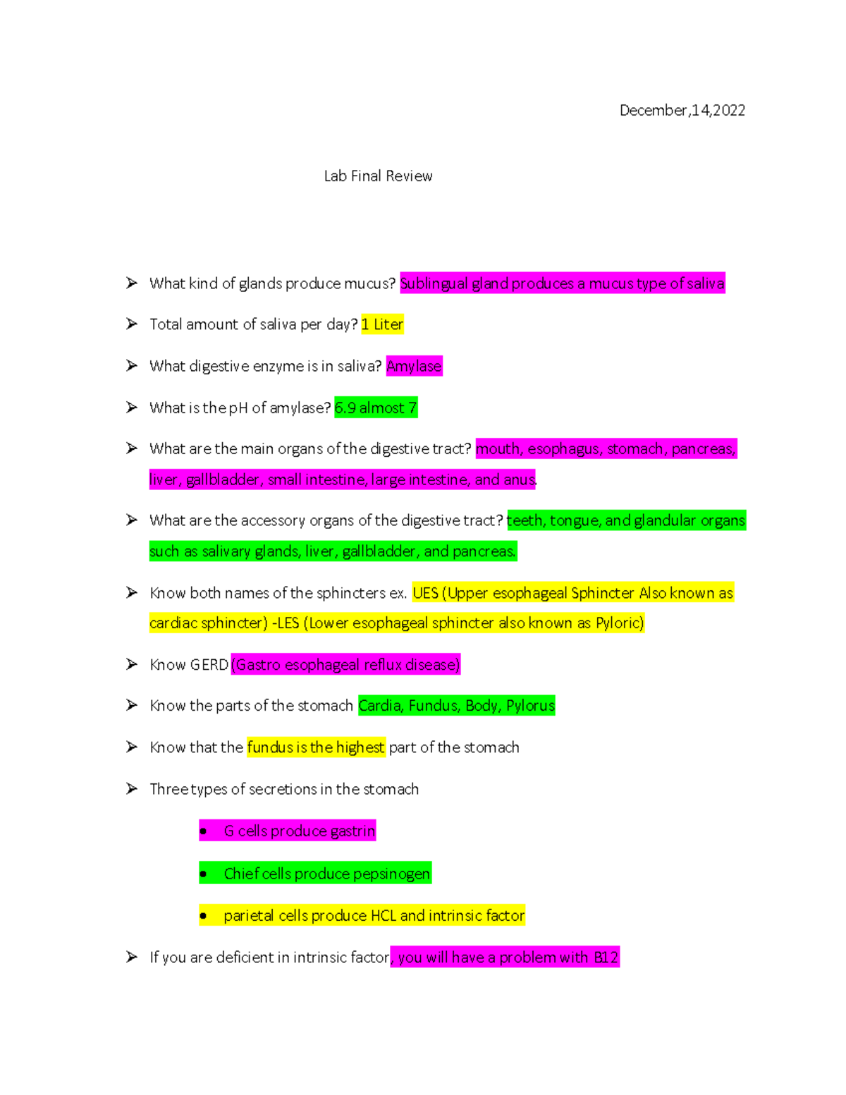 Lab Review Final Fall 22 - December,14, Lab Final Review What kind of ...